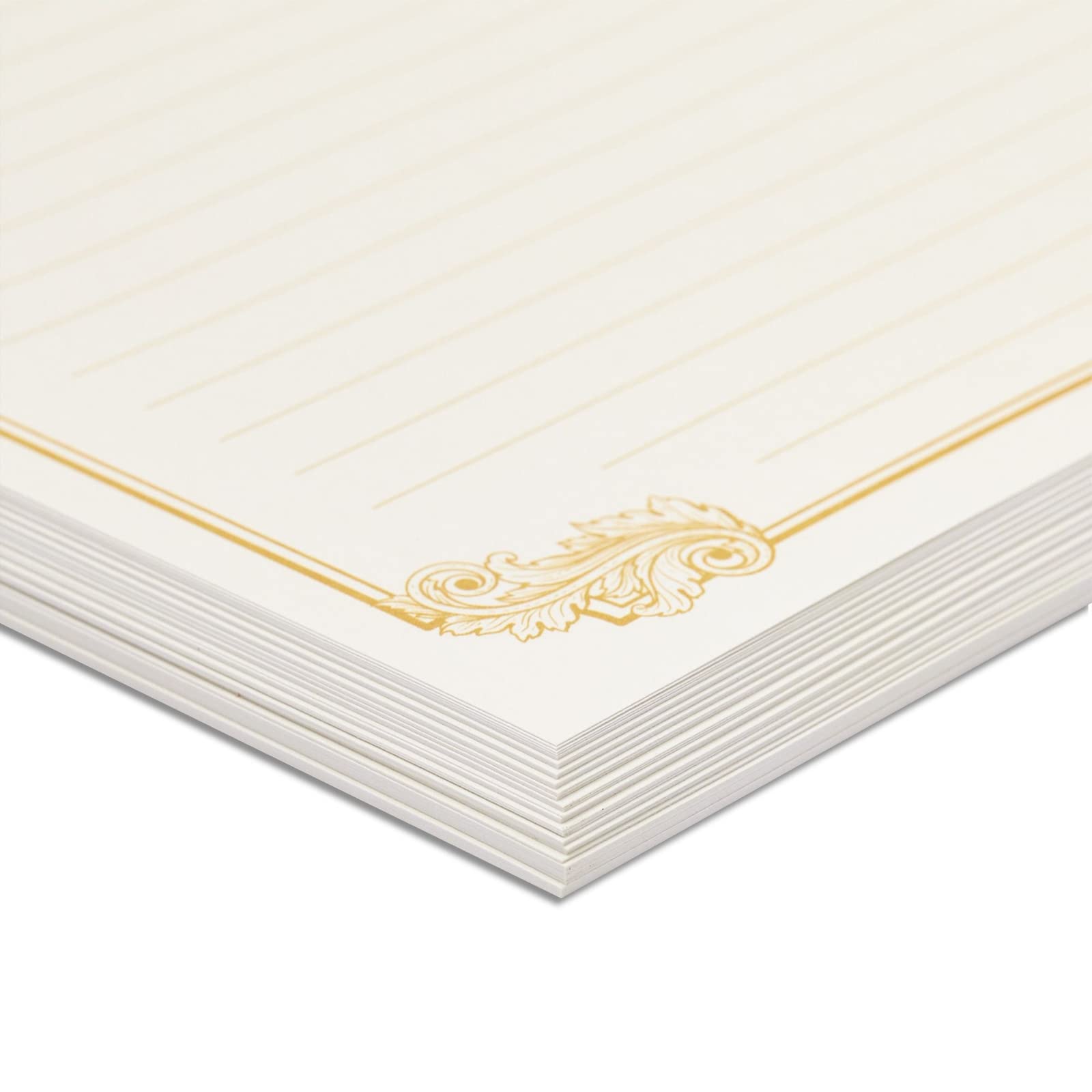 Vintage Letter Writing Kit with 60 Sheets of Gold Border Paper and 30 Envelopes for Letters, Valentine's (7.25 x 10 In)