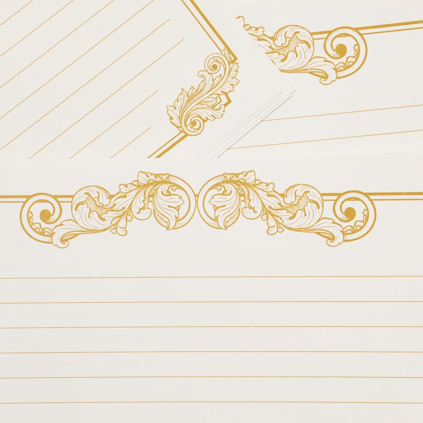 Vintage Letter Writing Kit with 60 Sheets of Gold Border Paper and 30 Envelopes for Letters, Valentine's (7.25 x 10 In)