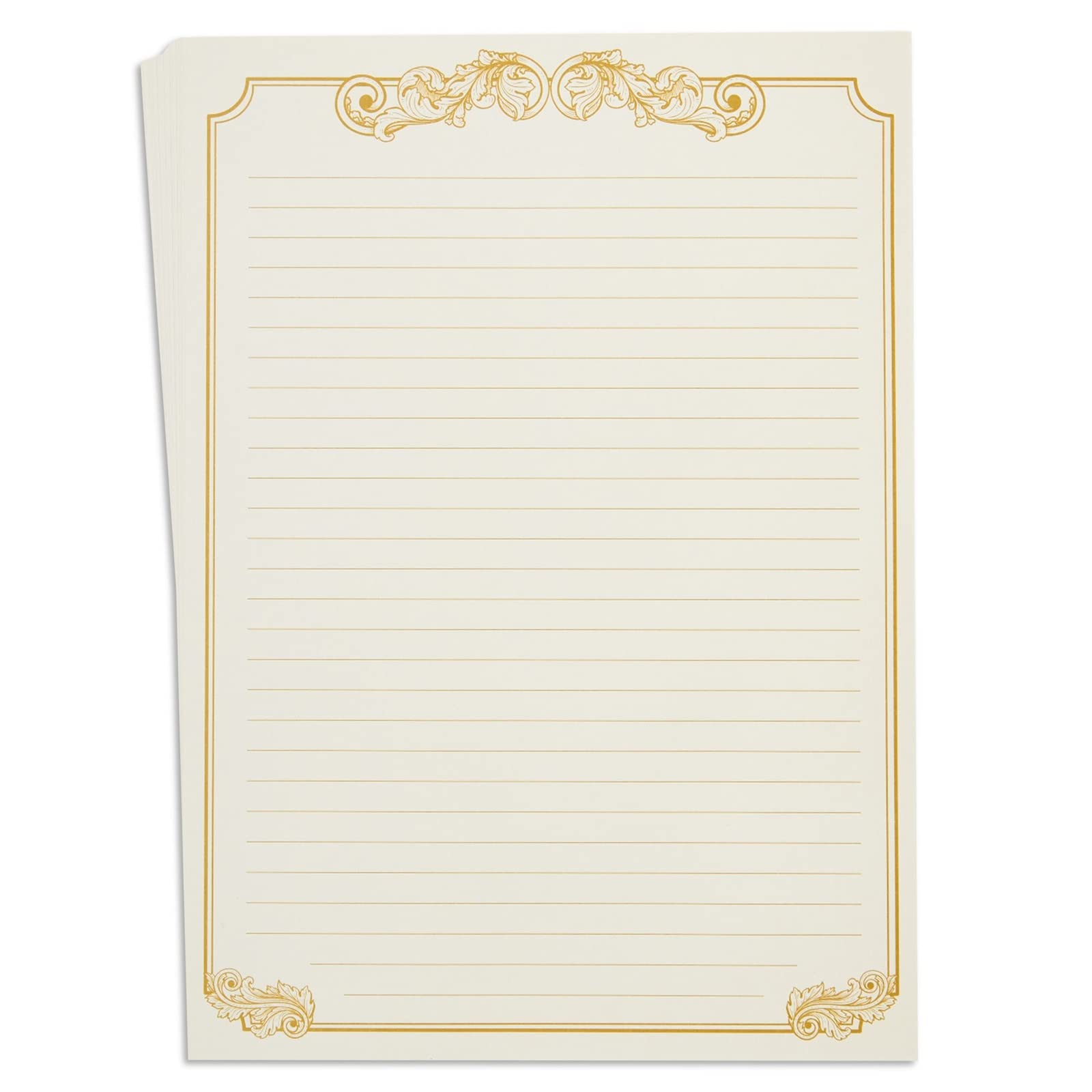 Vintage Letter Writing Kit with 60 Sheets of Gold Border Paper and 30 Envelopes for Letters, Valentine's (7.25 x 10 In)