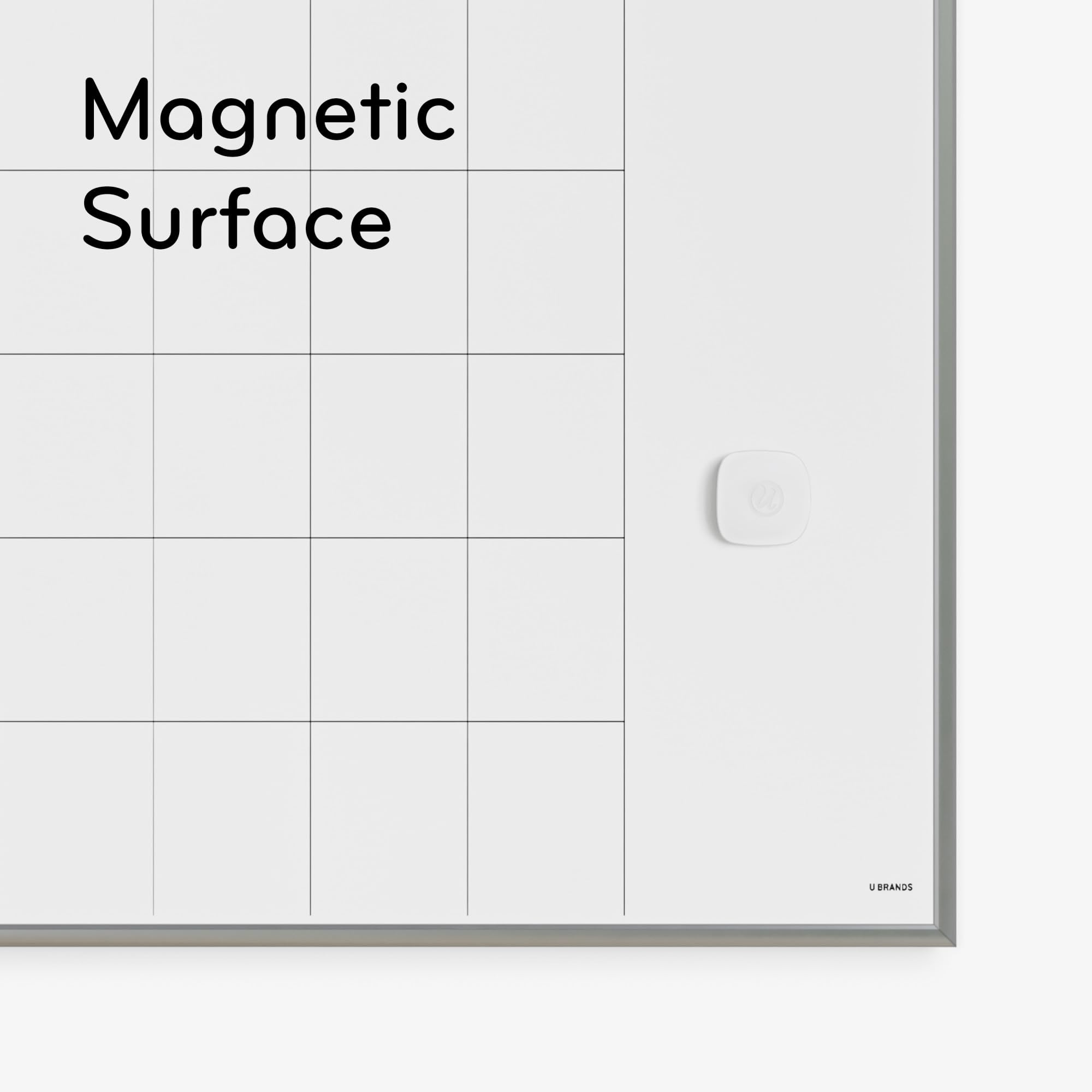 U Brands Magnetic Monthly Calendar Dry Erase Board, 16 x 20 Inches, Silver Aluminum Frame, Magnet and Marker Included (361U00-01),Silver Frame