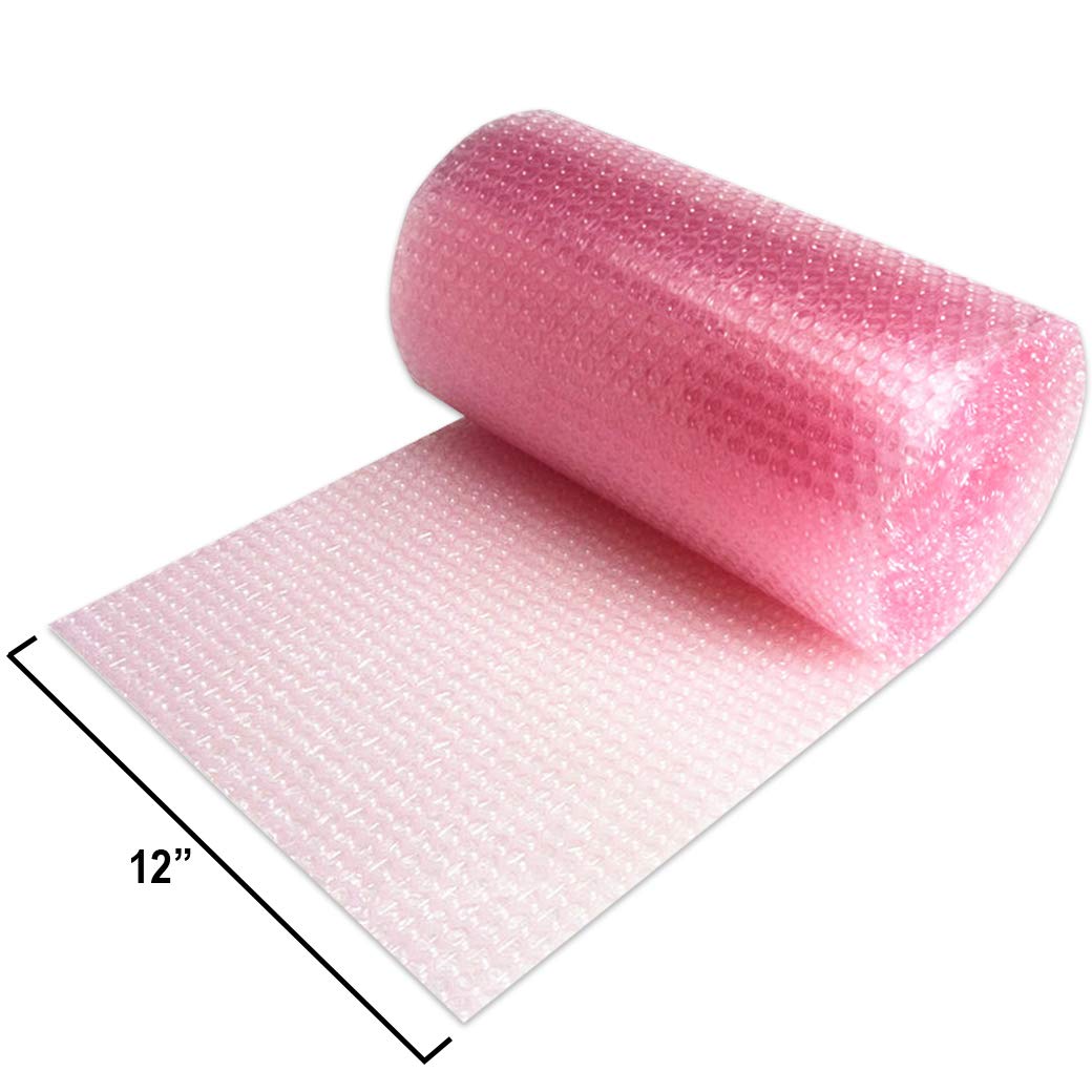 2 Pack of Mighty Gadget Bubble Cushioning Wrap Rolls, 12" x 72β ft Total, Perforated Every 12" for Packaging, Shipping, Mailing with 30 Bonus Fragile Stickers Included (Pink)