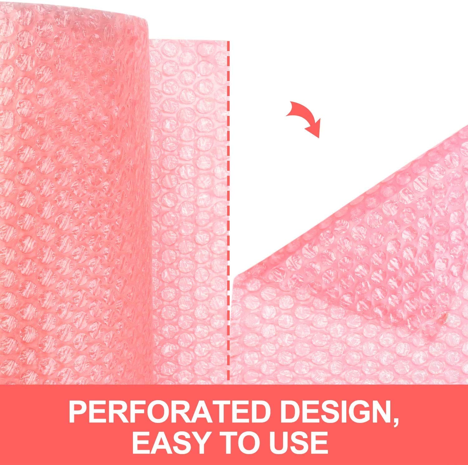 2 Pack of Mighty Gadget Bubble Cushioning Wrap Rolls, 12" x 72β ft Total, Perforated Every 12" for Packaging, Shipping, Mailing with 30 Bonus Fragile Stickers Included (Pink)