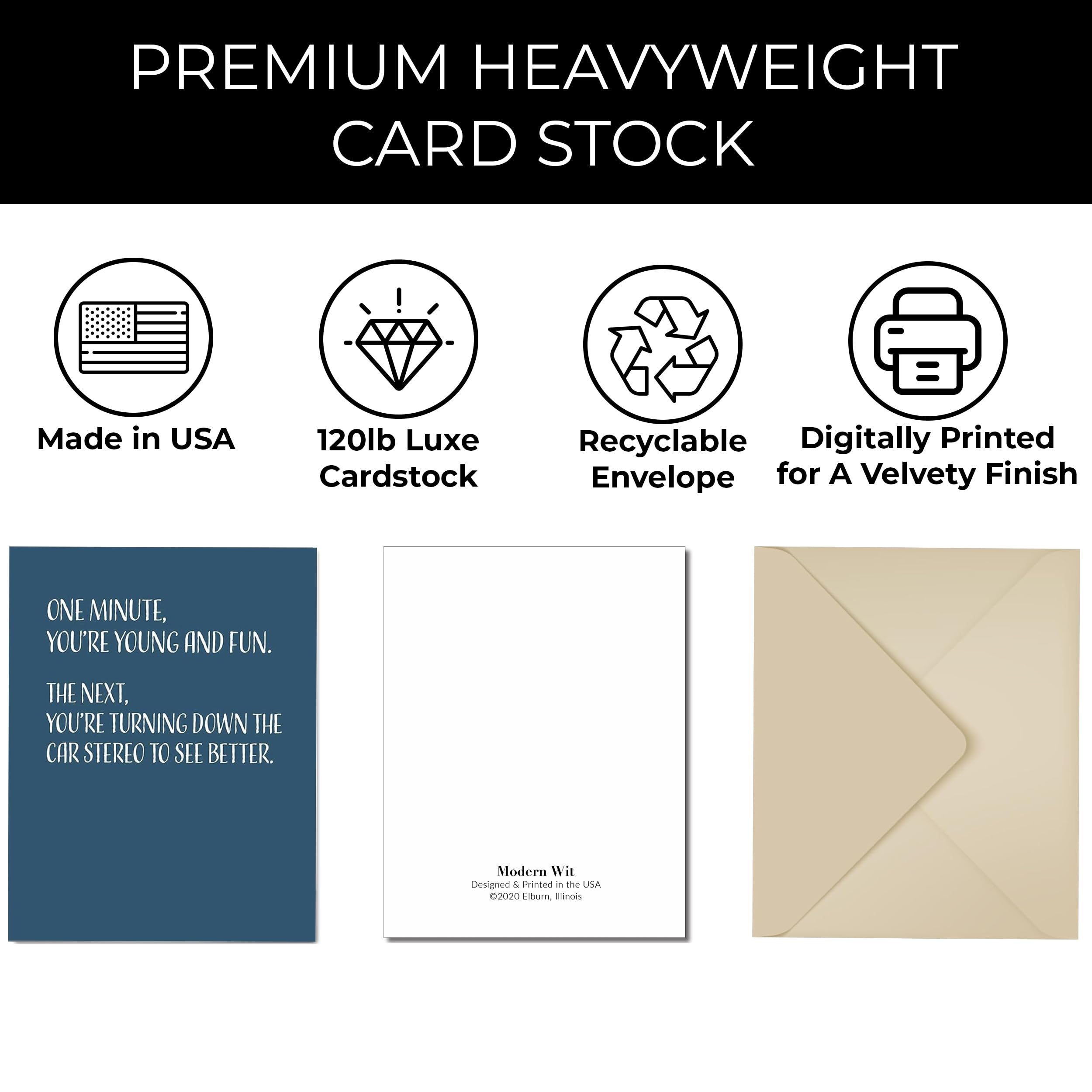 Funny Birthday Cards For Men and Women, Happy Birthday Card For Him Or Her, Single 4.25 X 5.5 Greeting Card With Envelope, Blank Inside, One Minute, You're Young And Fun, Modern Wit
