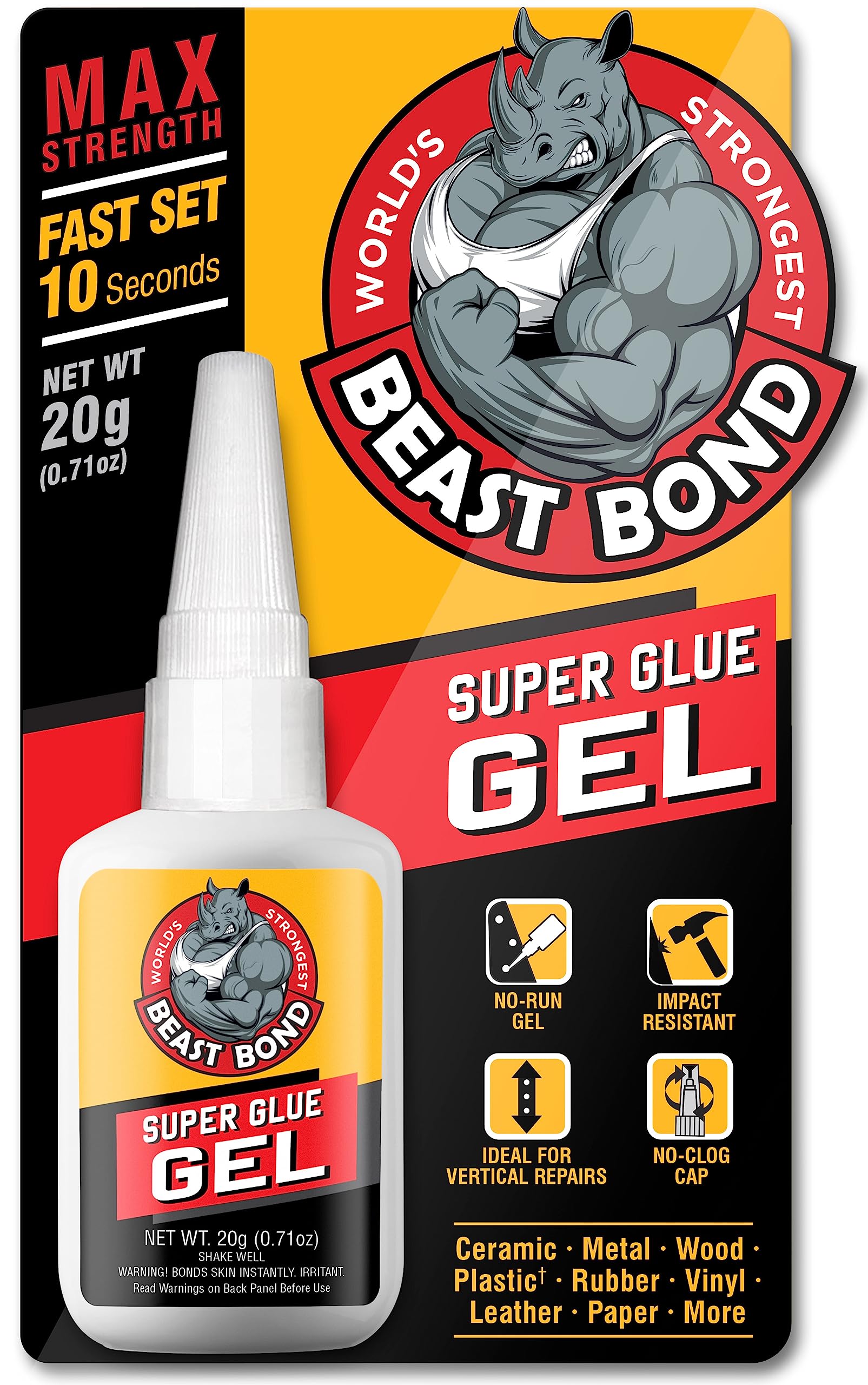 Beast Bond Super Glue - Max Strength Adhesive for Plastic, Wood, Metal, Ceramic, Rubber, Leather, Paper - Long-Lasting Professional Grade Cyanoacrylate - 1.41 Ounce (40g) Pack of 2
