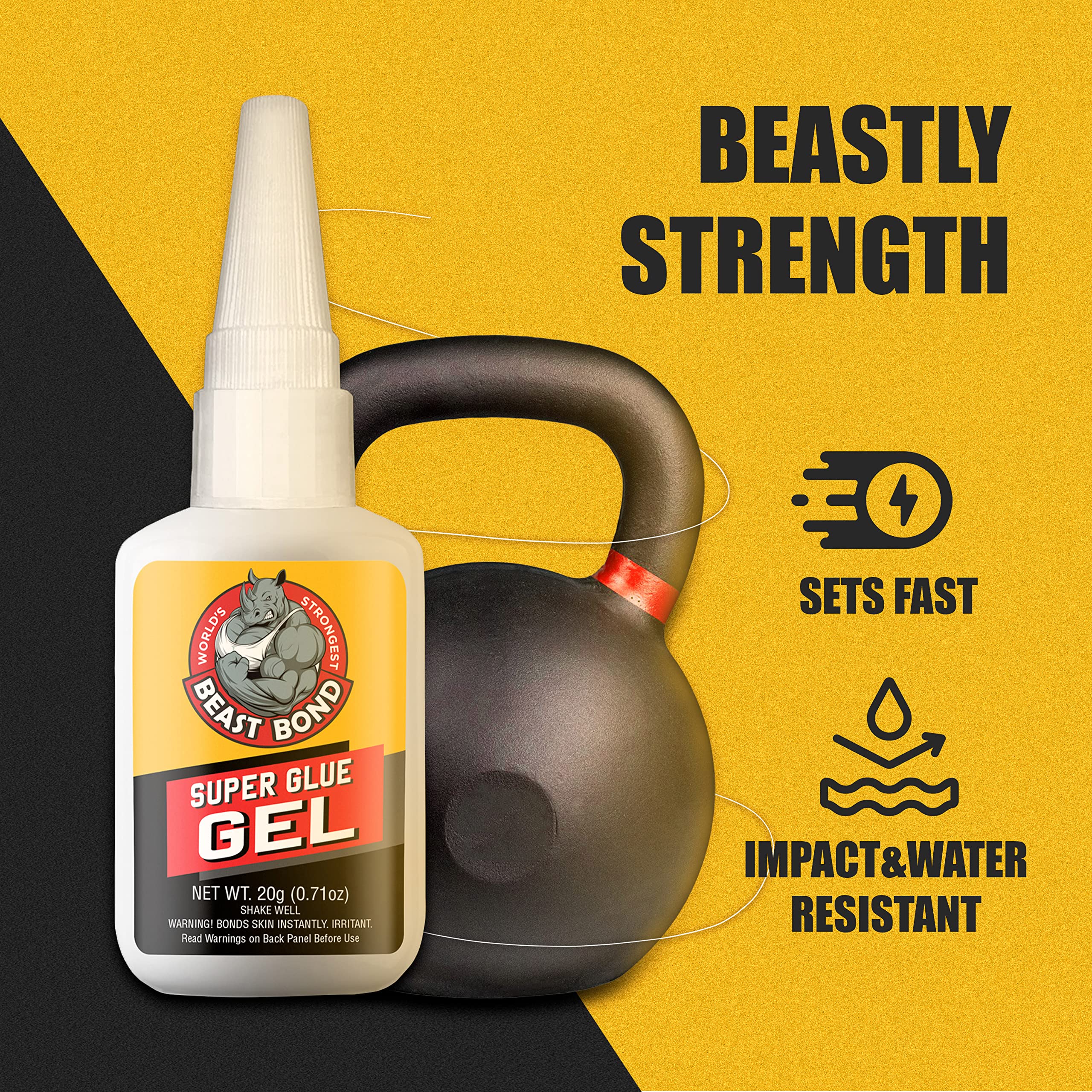 Beast Bond Super Glue - Max Strength Adhesive for Plastic, Wood, Metal, Ceramic, Rubber, Leather, Paper - Long-Lasting Professional Grade Cyanoacrylate - 1.41 Ounce (40g) Pack of 2