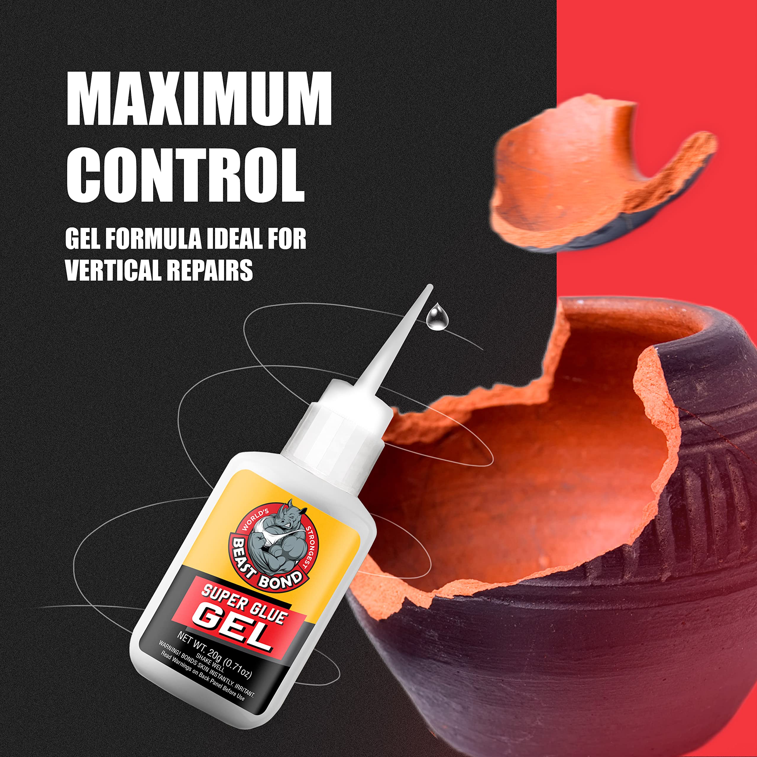 Beast Bond Super Glue - Max Strength Adhesive for Plastic, Wood, Metal, Ceramic, Rubber, Leather, Paper - Long-Lasting Professional Grade Cyanoacrylate - 1.41 Ounce (40g) Pack of 2