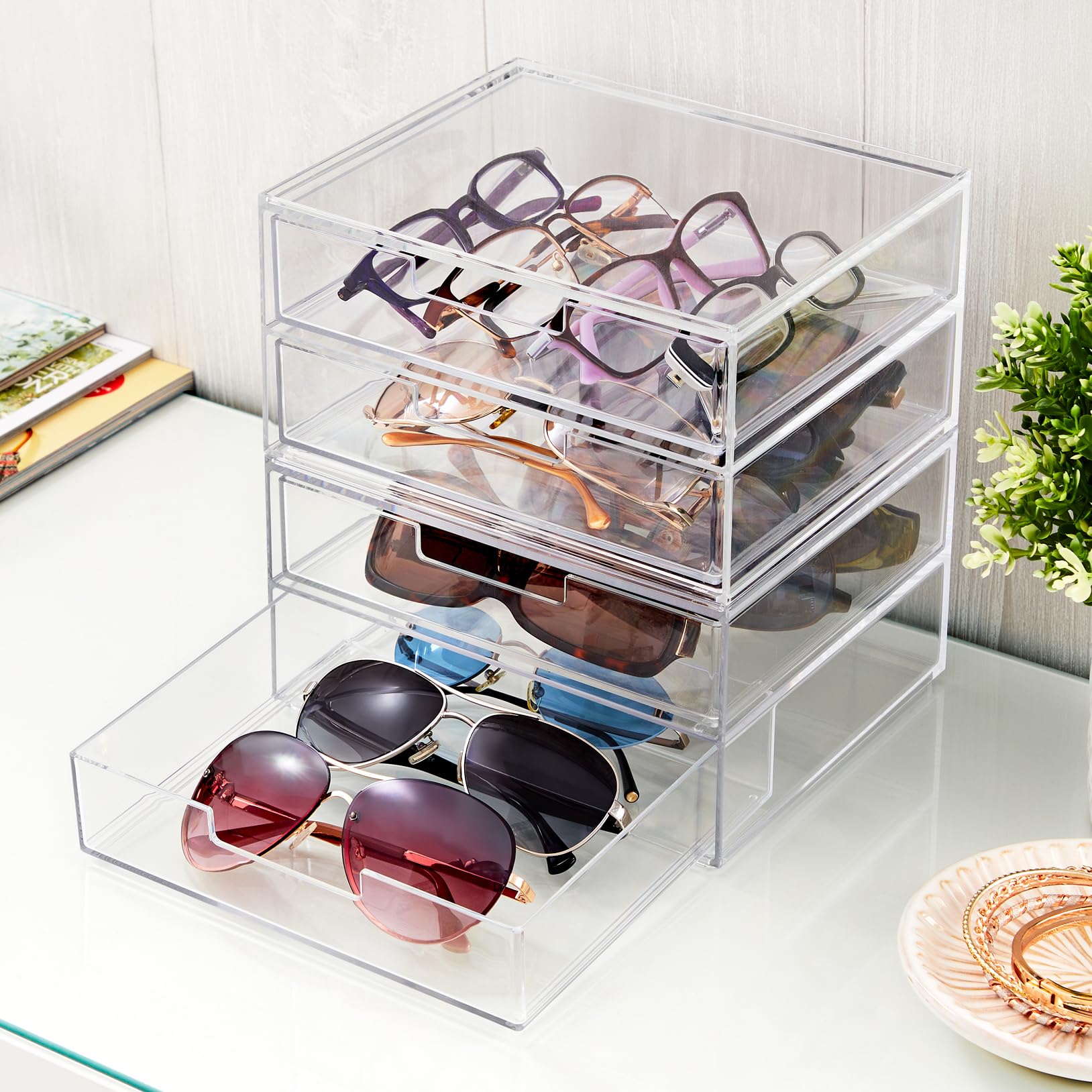 STORi Chloe Stackable Clear Double Organizer Drawers | 2 Piece Set | Organize Cosmetics and Beauty Supplies | Made in USA