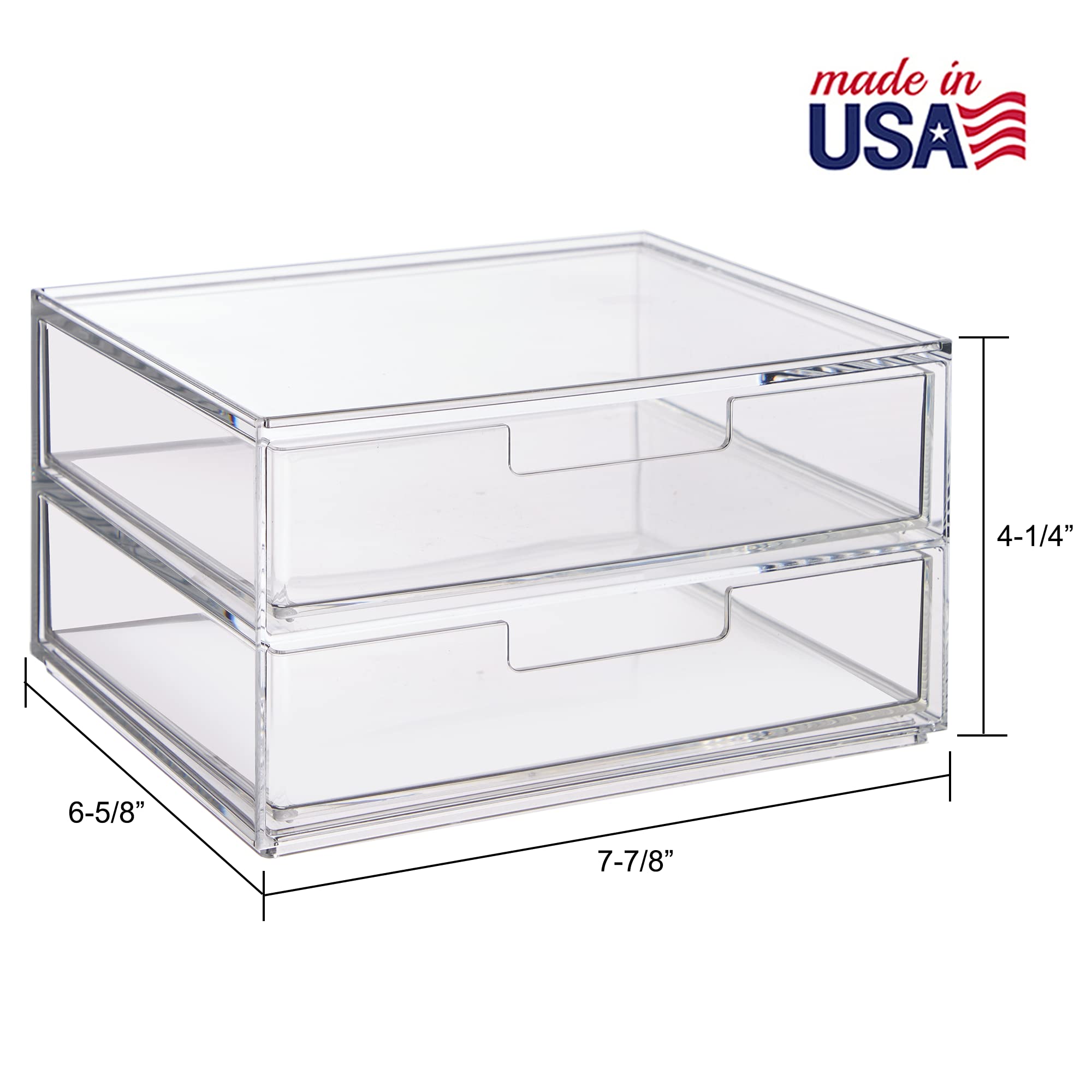 STORi Chloe Stackable Clear Double Organizer Drawers | 2 Piece Set | Organize Cosmetics and Beauty Supplies | Made in USA