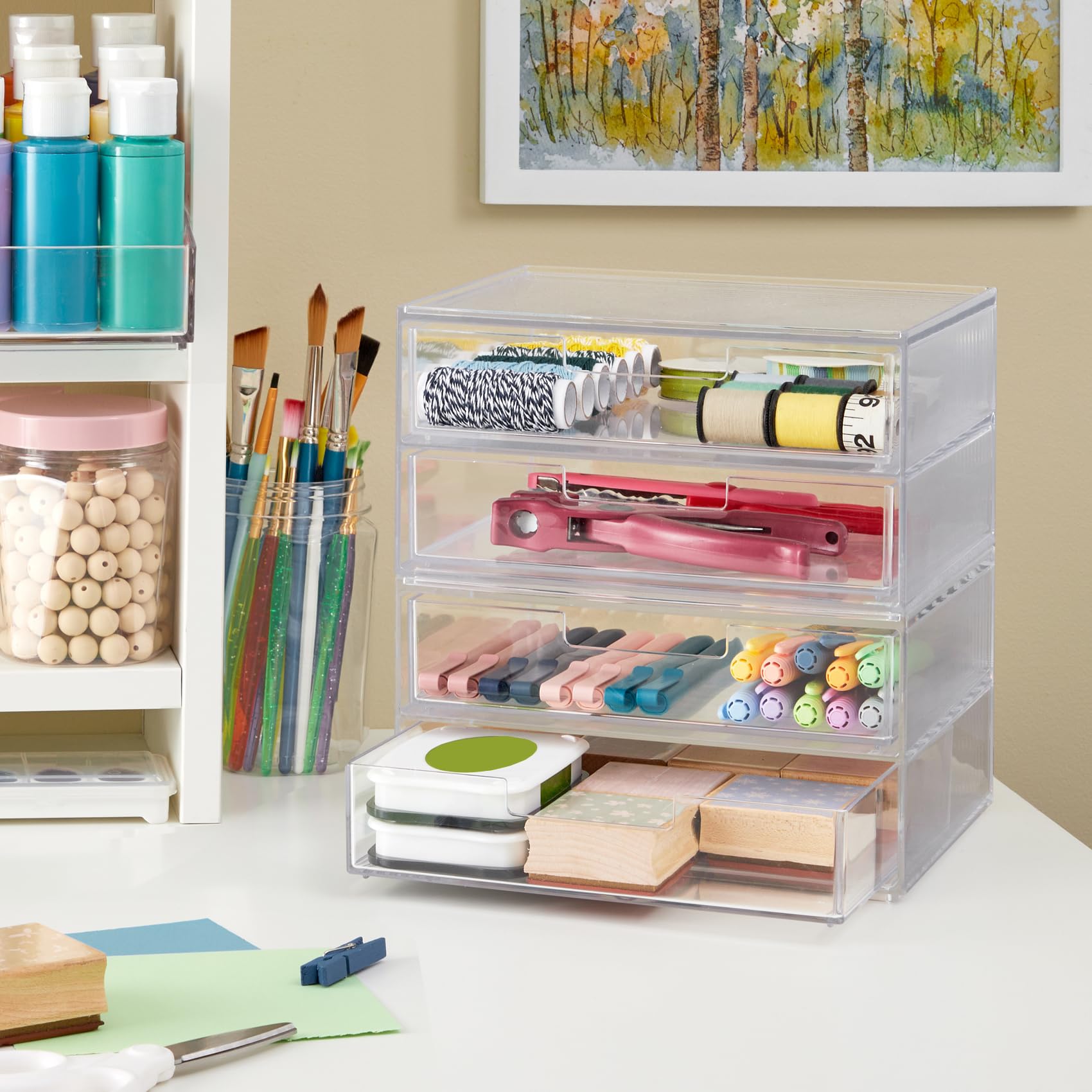 STORi Chloe Stackable Clear Double Organizer Drawers | 2 Piece Set | Organize Cosmetics and Beauty Supplies | Made in USA