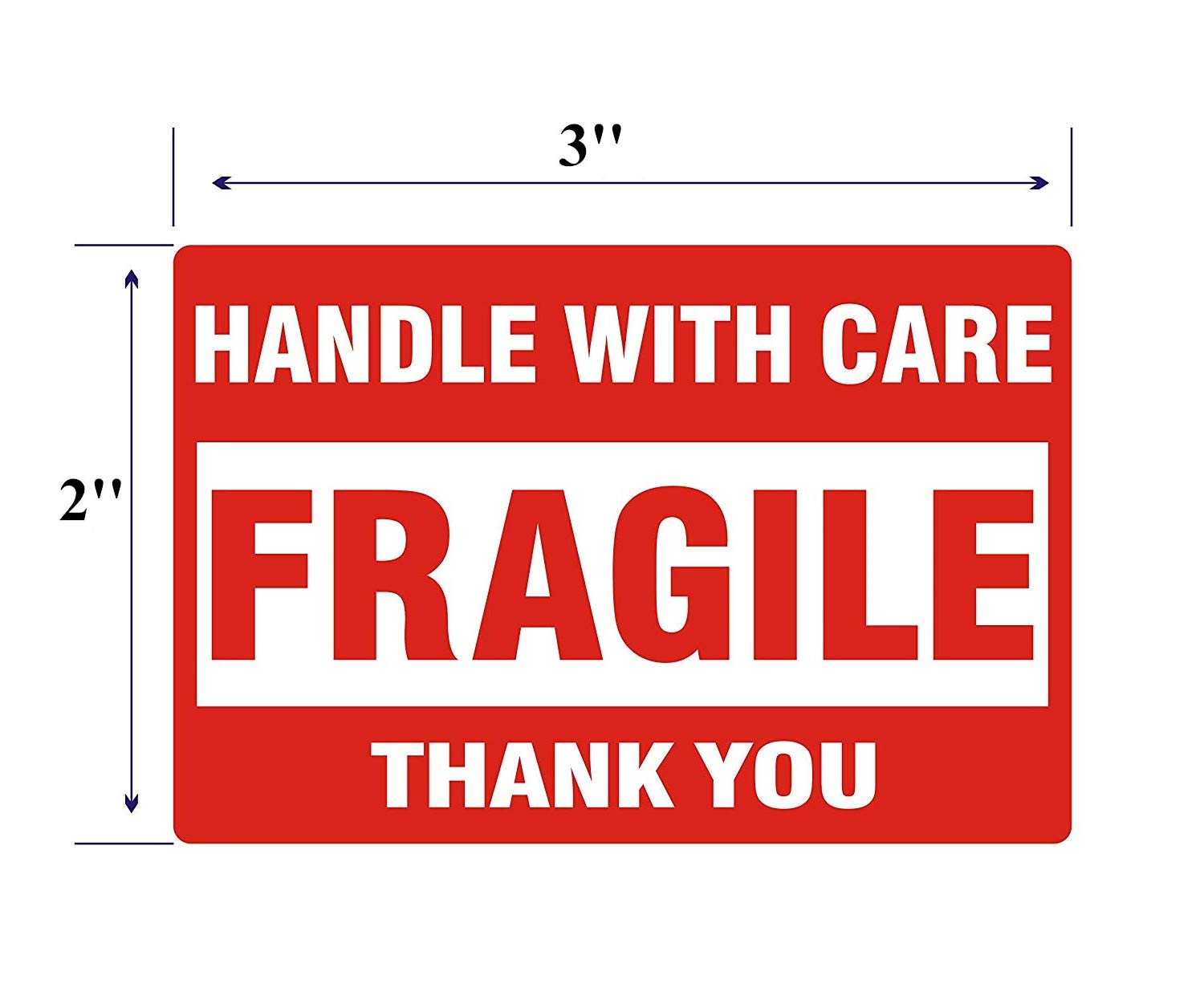 [1 Roll, 500 Labels] 2" x 3" Fragile Stickers Handle with Care Warning Packing / Shipping Labels - Permanent Adhesive