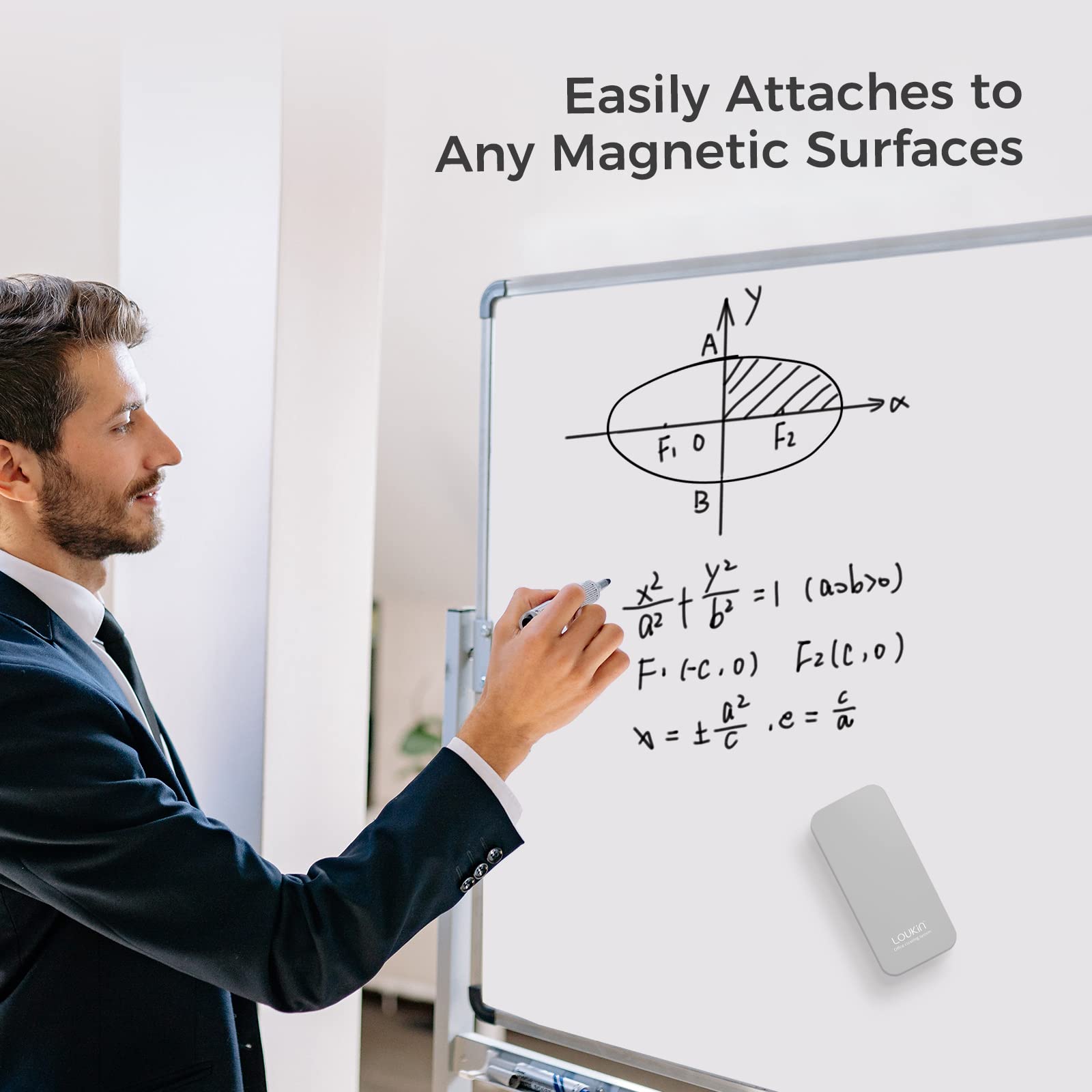 LOUKIN Magnetic Dry Erase Eraser, Whiteboard Eraser, Glass Board Eraser(Gray), Free 3.4 oz Whiteboard Cleaner Included, for Classroom, Home and Office Use