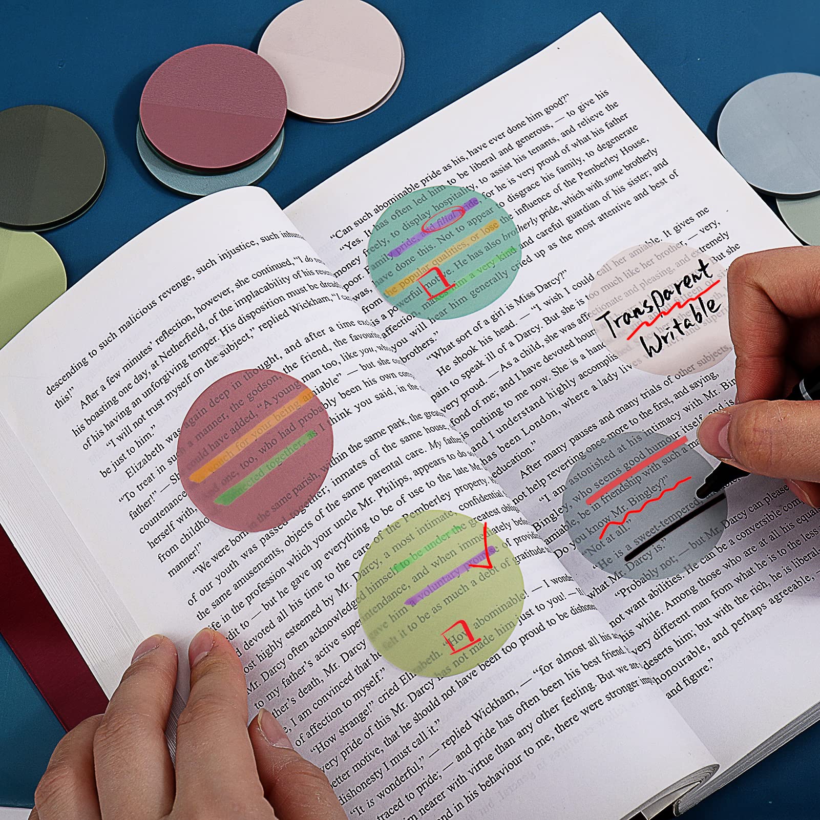 Juome Transparent Sticky Notes, 400Pcs Morandi Cute Round Clear Sticky Tabs, Translucent Book Markers Page Flags Stickers, Bible Journaling Accessories Aesthetic Office School Study Supplies