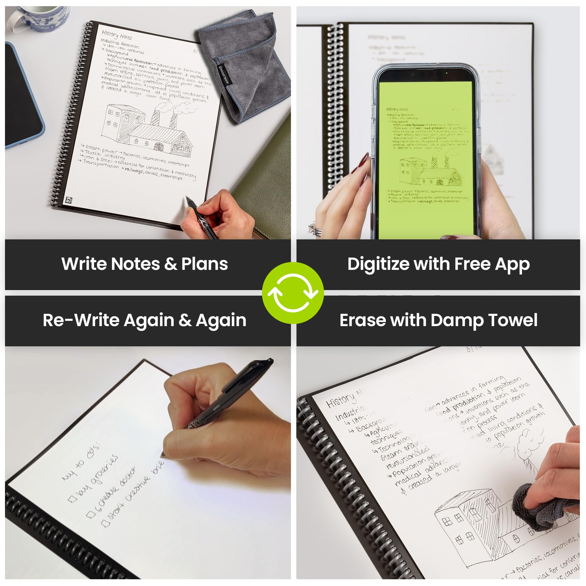 Rocketbook Fusion Smart Reusable Notebook - Calendar, To-Do Lists, and Note Template Pages with 1 Pilot Frixion Pen and 1 Microfiber Cloth Included - Neptune Teal Cover, Executive Size (6" x 8.9")