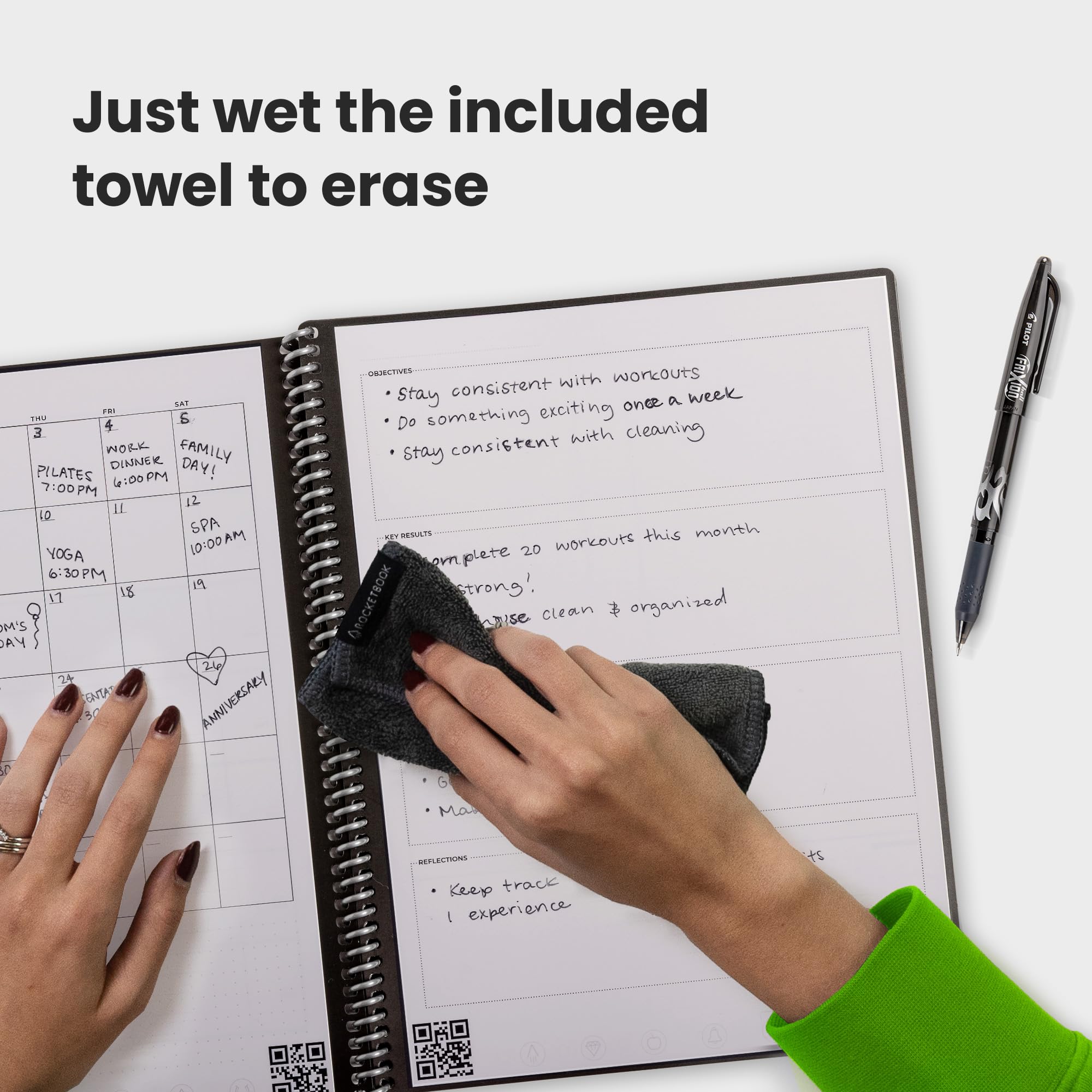 Rocketbook Fusion Smart Reusable Notebook - Calendar, To-Do Lists, and Note Template Pages with 1 Pilot Frixion Pen and 1 Microfiber Cloth Included - Neptune Teal Cover, Executive Size (6" x 8.9")