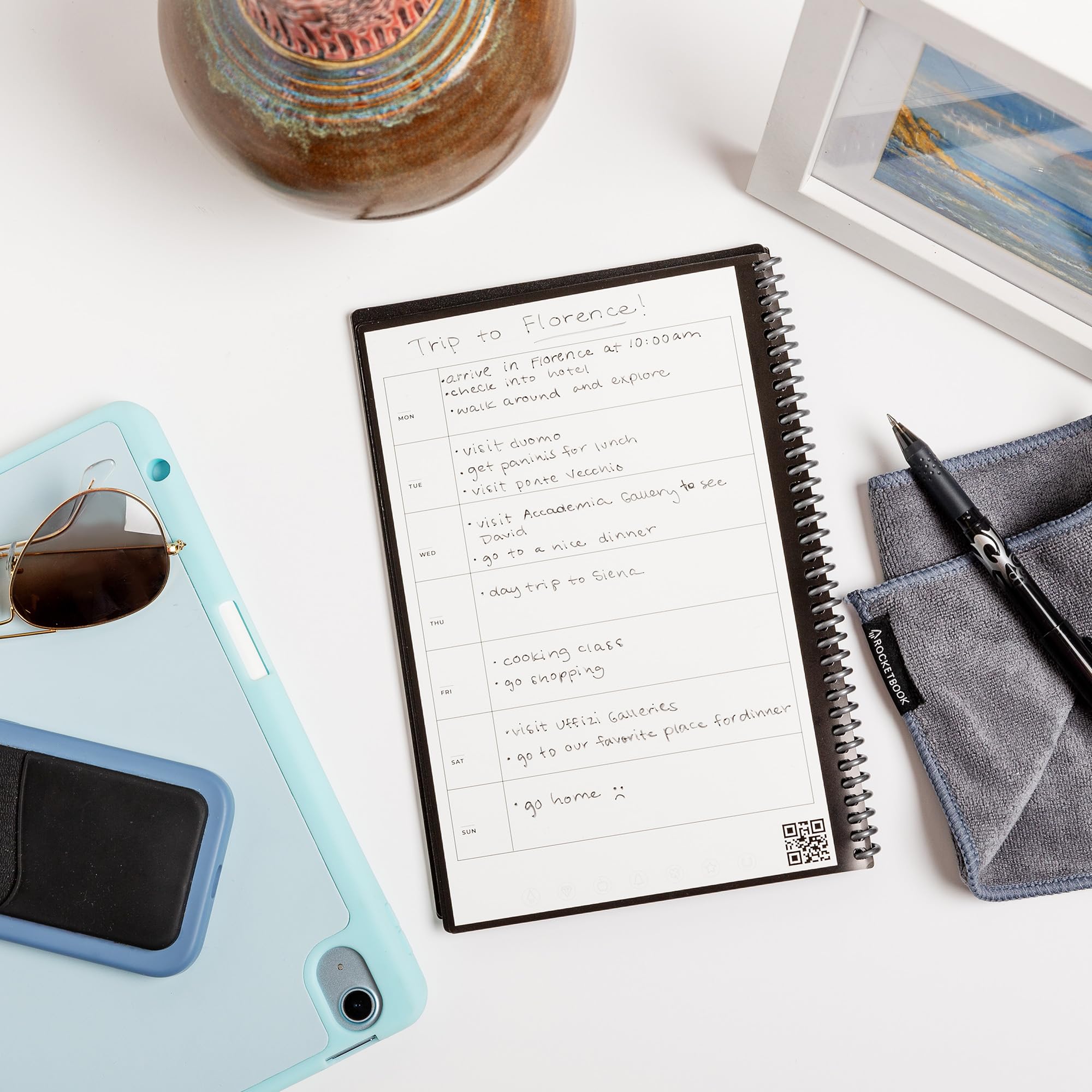 Rocketbook Fusion Smart Reusable Notebook - Calendar, To-Do Lists, and Note Template Pages with 1 Pilot Frixion Pen and 1 Microfiber Cloth Included - Neptune Teal Cover, Executive Size (6" x 8.9")