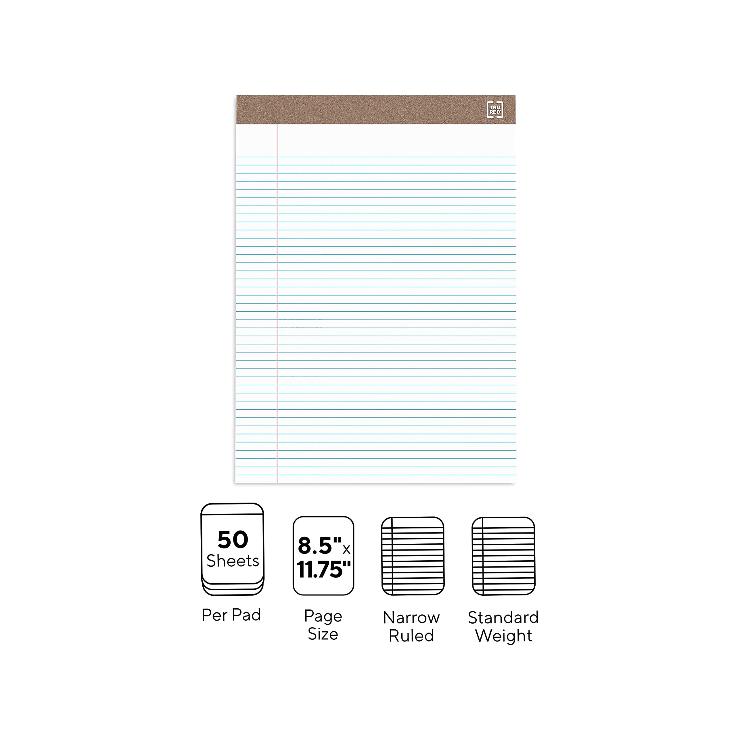 STAPLES 100% Recycled 8 1/2" x 11 3/4", White, Perforated Notepads, Narrow Ruled, 12/Pack