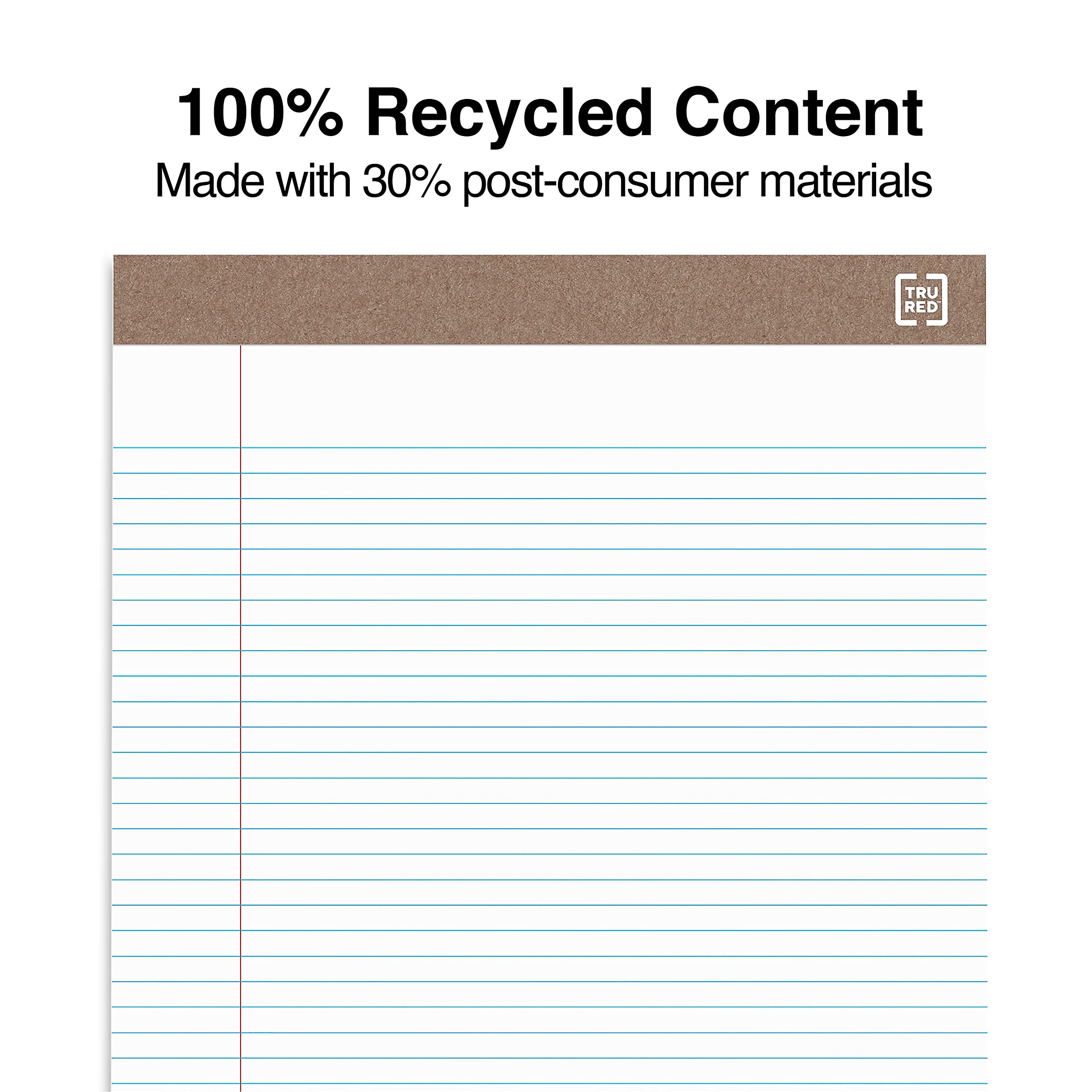STAPLES 100% Recycled 8 1/2" x 11 3/4", White, Perforated Notepads, Narrow Ruled, 12/Pack