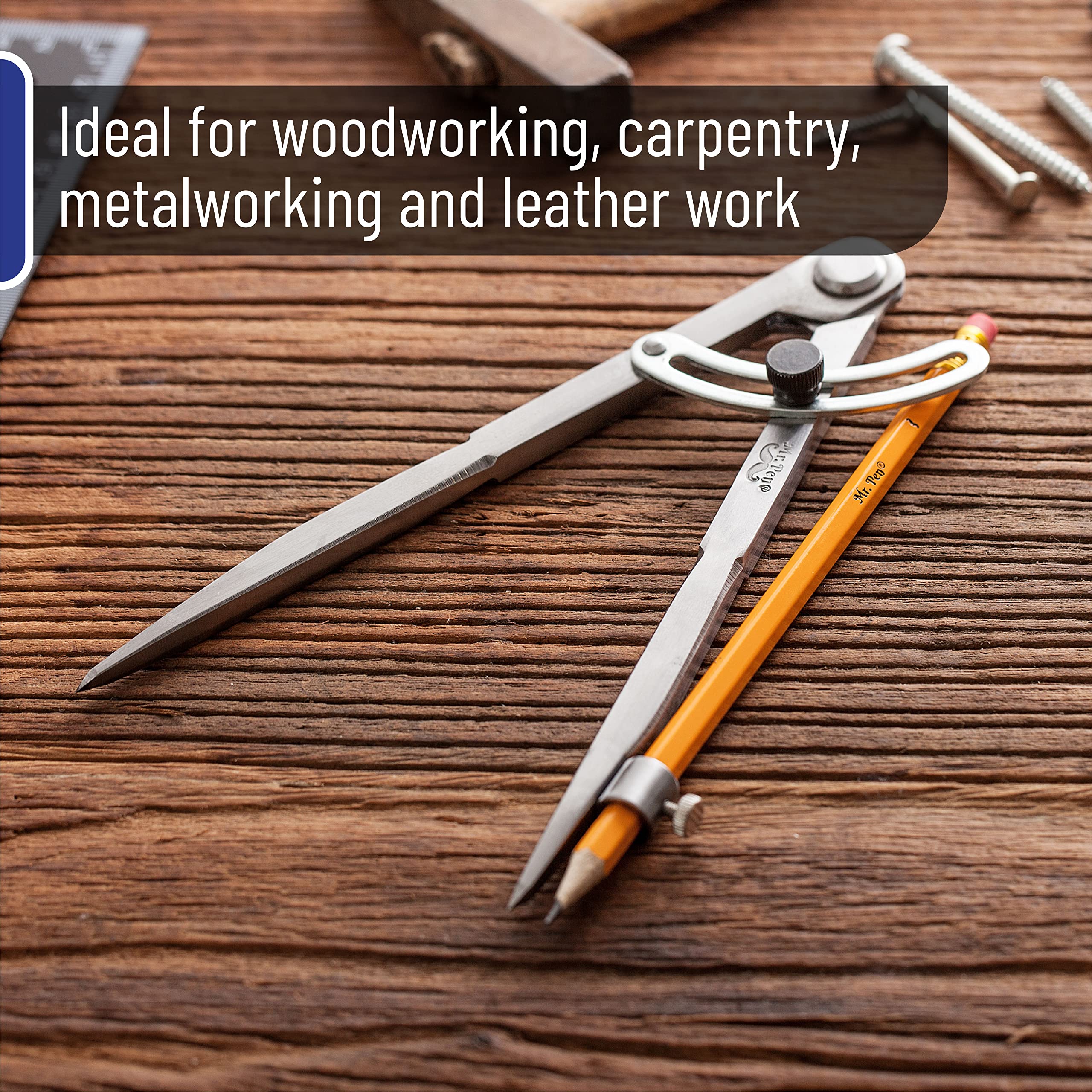 Mr. Pen- Professional Large Compass for Woodworking, 12 Inch Compass with Wing, Compass for Geometry, Compass Drawing Tool, Woodworking Compass, Pencil Compass for Carpenter, Drafting, Drawing Compass