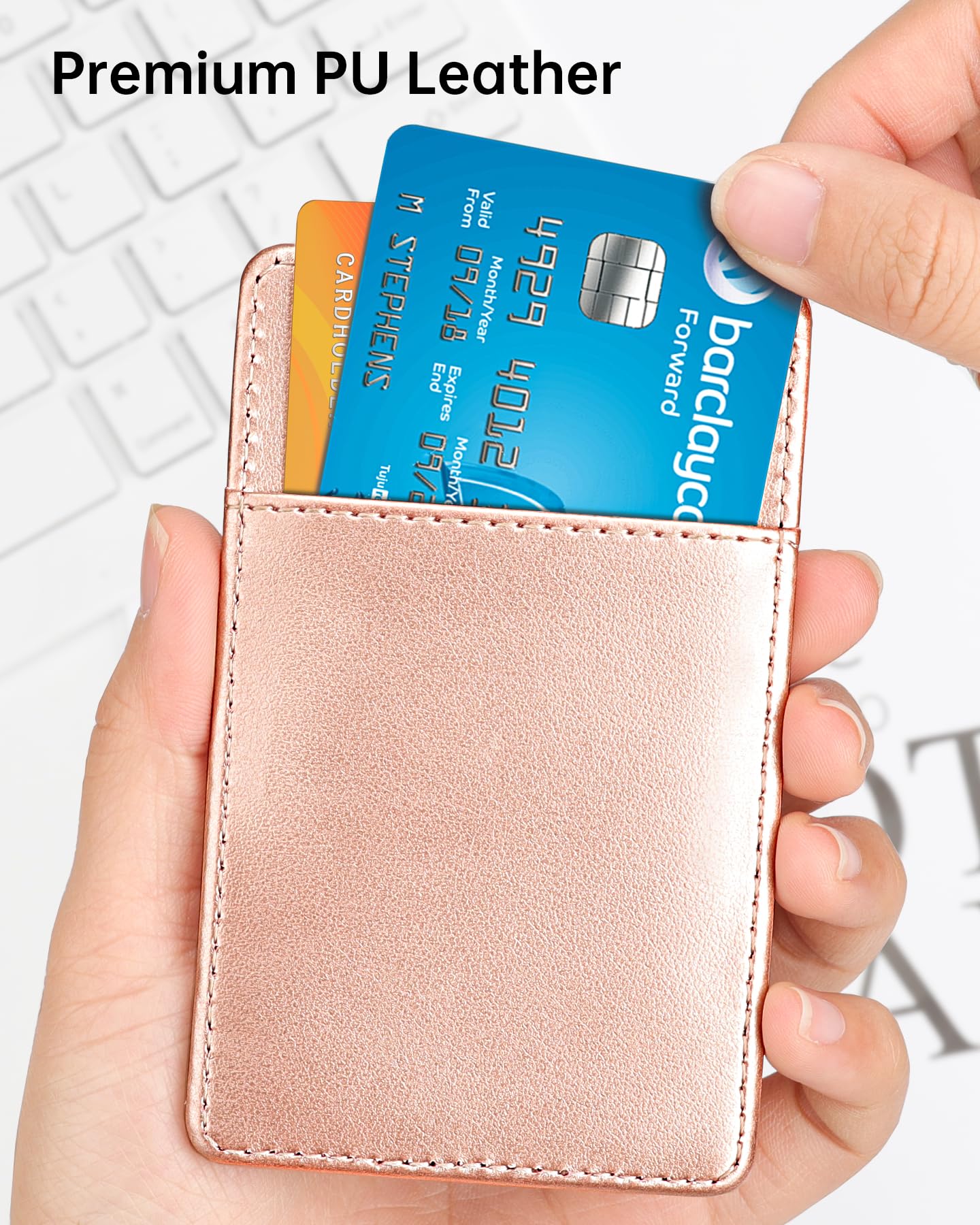 Teskyer Leather ID Badge Holder, Vertical PU Leather ID Badge Holder with 1 Clear ID Window & 1 Credit Card Slot and a Detachable Neck Lanyard (Rose Gold)