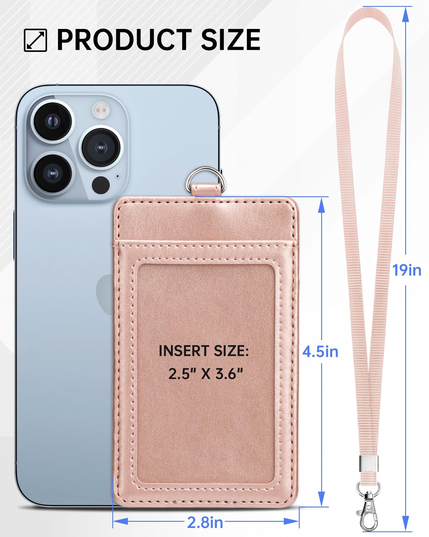 Teskyer Leather ID Badge Holder, Vertical PU Leather ID Badge Holder with 1 Clear ID Window & 1 Credit Card Slot and a Detachable Neck Lanyard (Rose Gold)