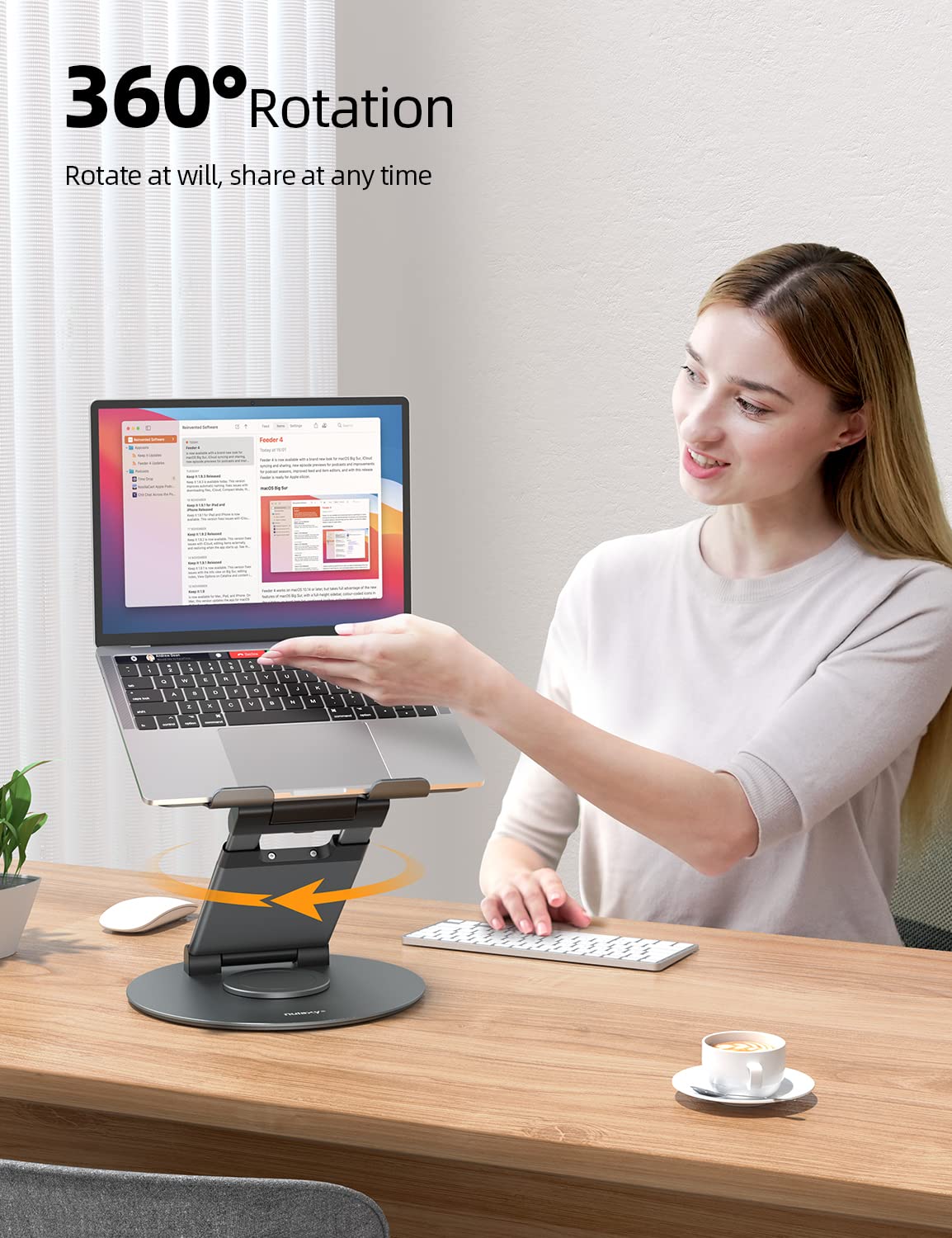 Nulaxy Telescopic 360 Rotating Laptop Stand for Desk Adjustable Height Swivel Pull Out Design Ergonomic Laptop Riser Fits All MacBook, Laptops - LS18