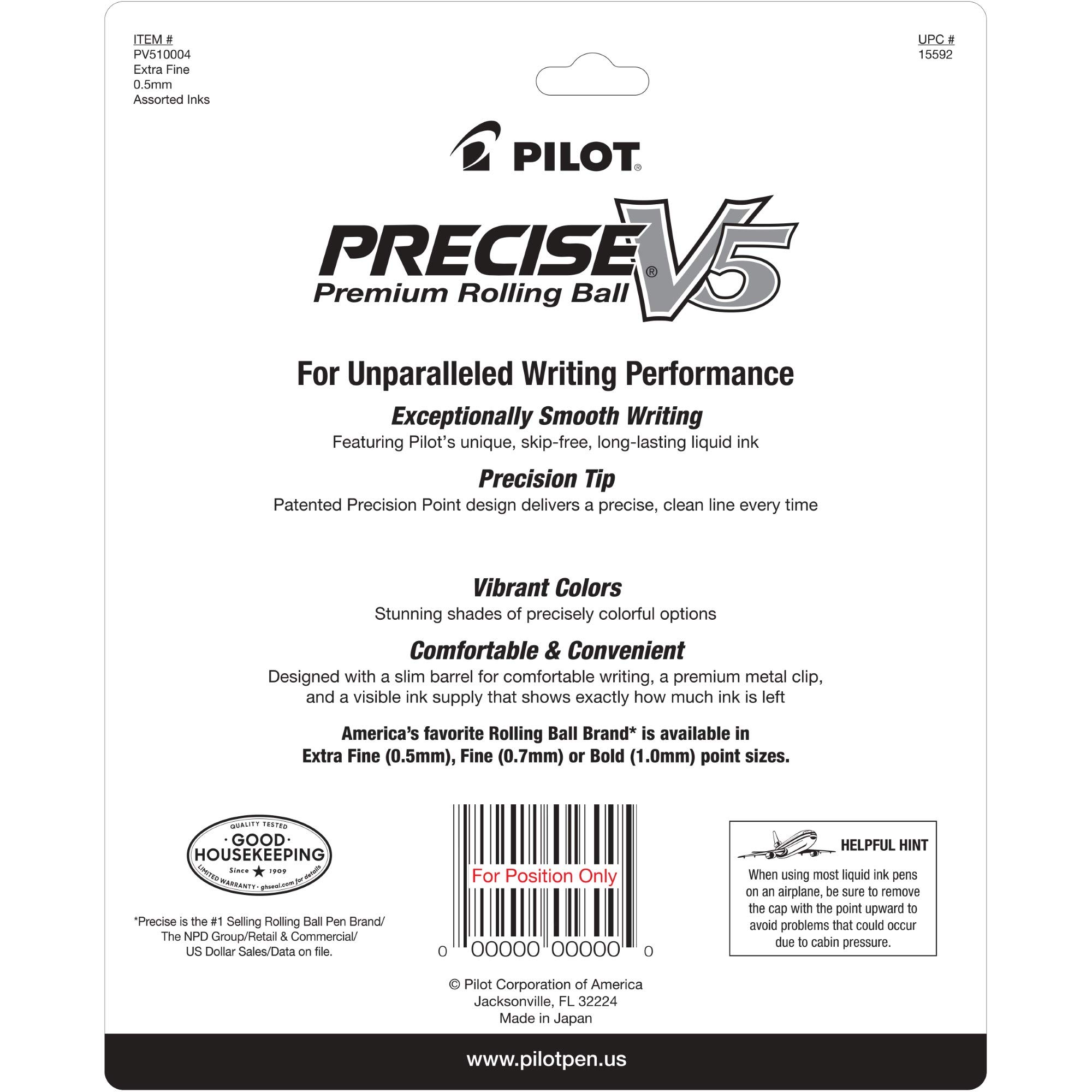 PILOT Precise V5 Stick Liquid Ink rollerball pens, Extra Fine Point, 0.5mm Bulk 10-pack of 5 Black Pens and 5 Blue Ink Color Pens, (15592)