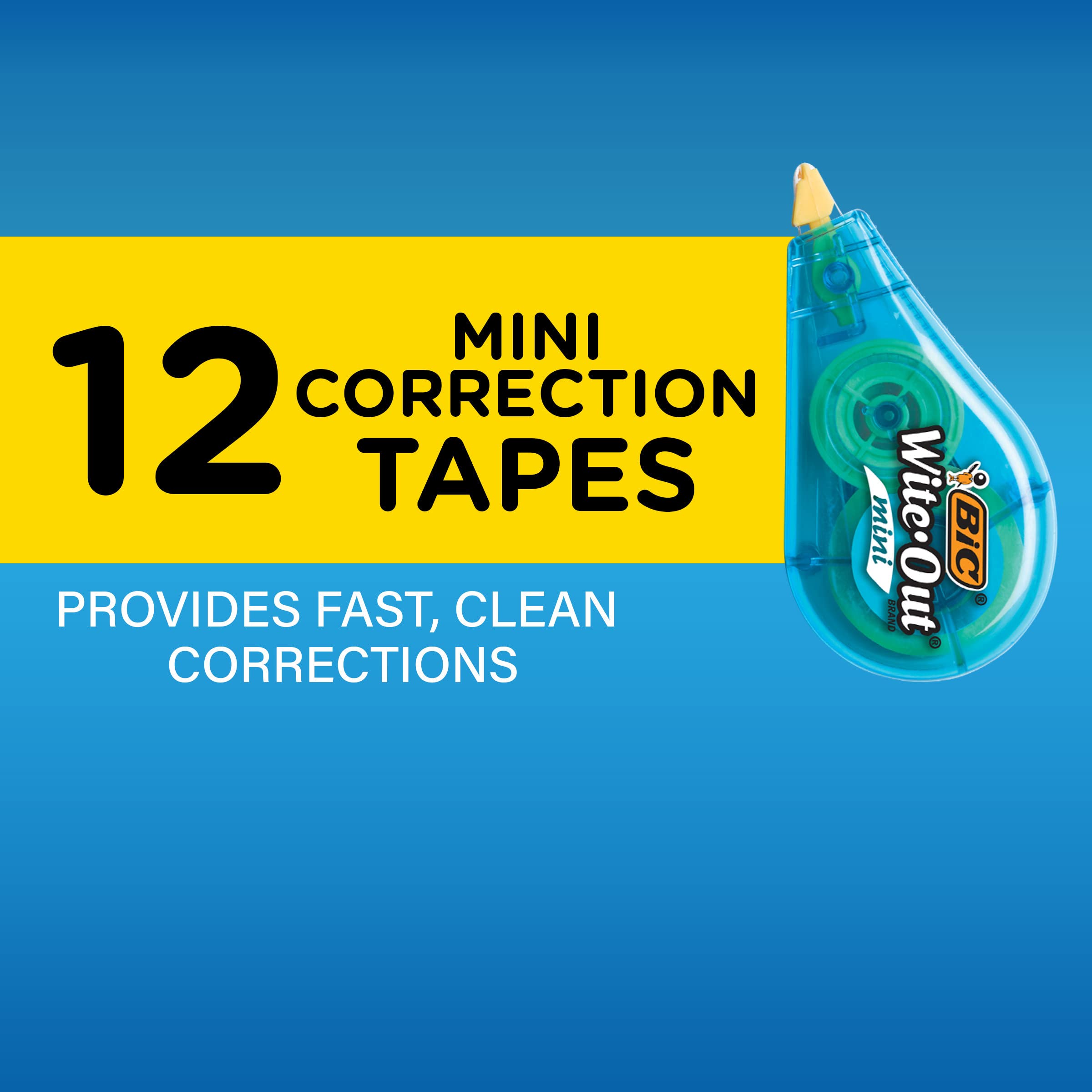 BIC Wite-Out Brand Mini Correction Tape, 16.4 Feet, 12-Count Pack of white Correction Tape, Compact Tape Office or School Supplies
