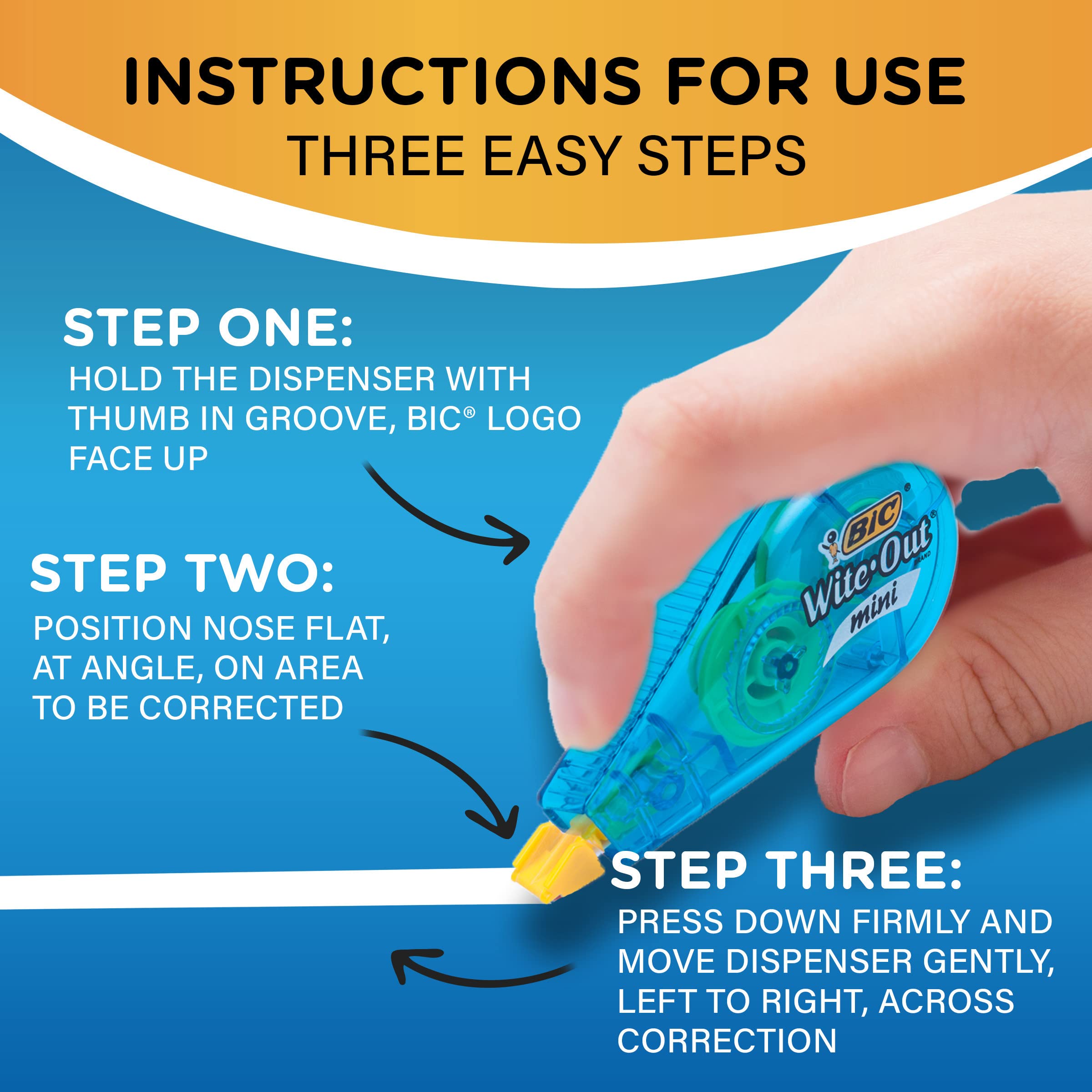 BIC Wite-Out Brand Mini Correction Tape, 16.4 Feet, 12-Count Pack of white Correction Tape, Compact Tape Office or School Supplies
