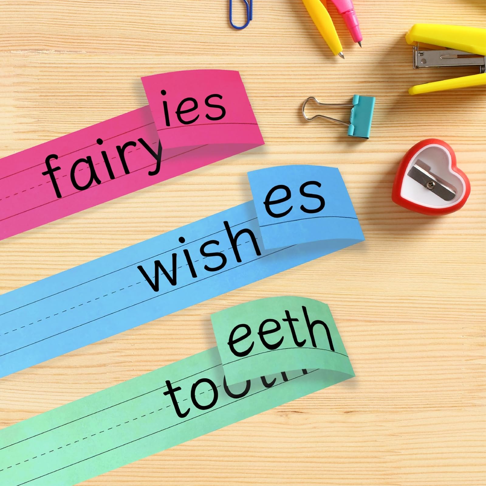100 Pack Sentence Strips for Teachers, 3 x 24 Lined Paper Borders for Classroom, Bulletin Board, 5 Colors