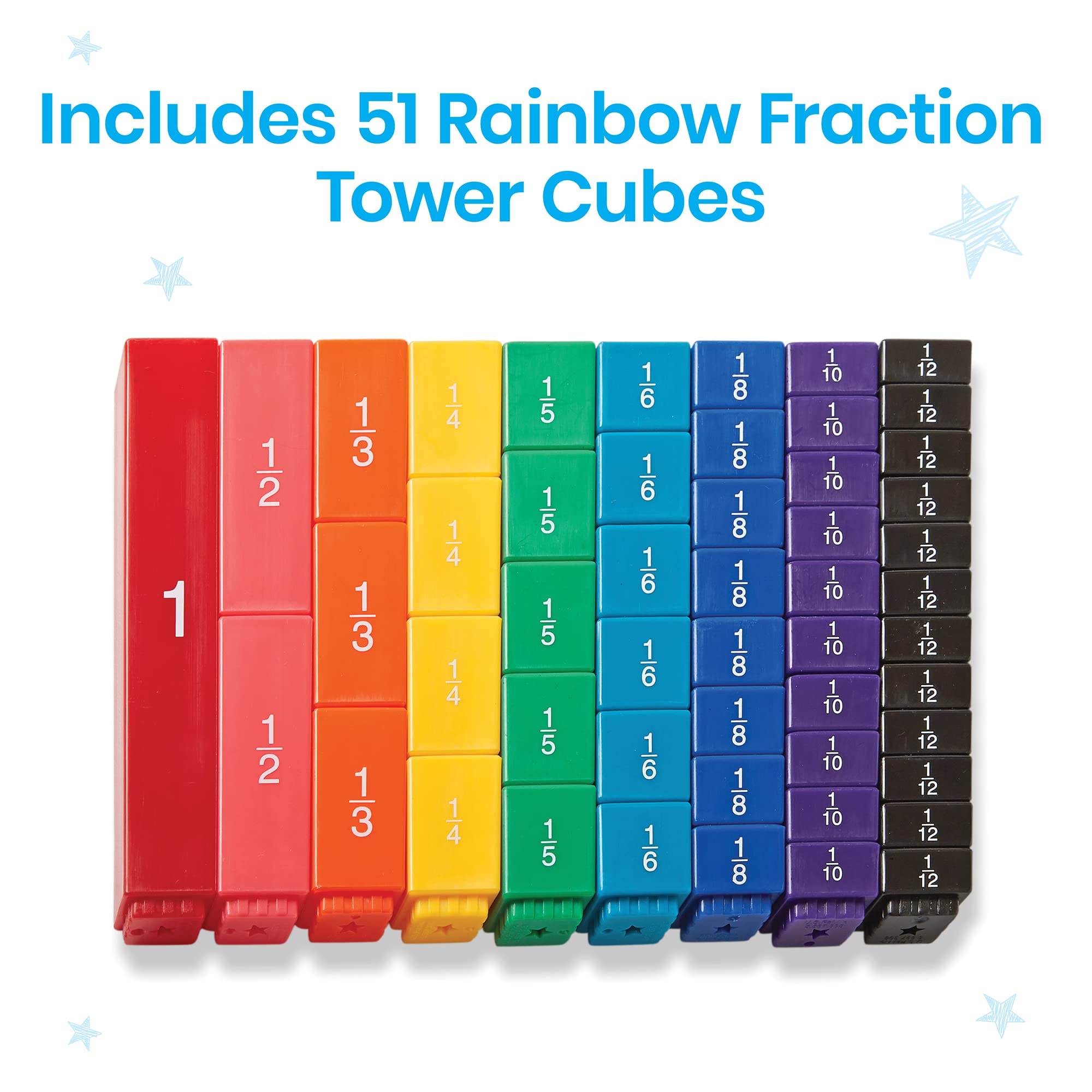 hand2mind Rainbow Fraction Tower Cubes, Montessori Math Materials, Fraction Manipulatives, Unit Fraction, Fraction Cubes, Math Manipulatives for Elementary School, Homeschool Supplies (Set of 51)