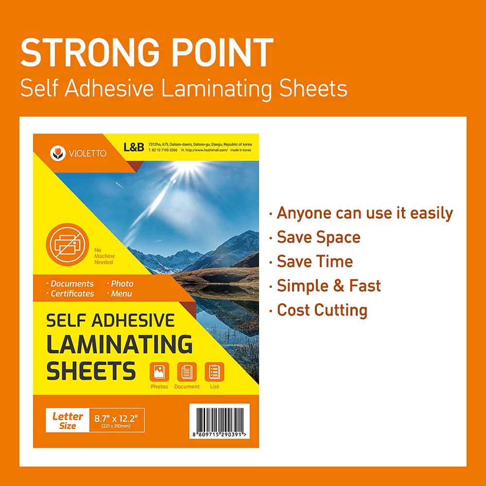 [VIOLETTO] (20 Sheets) Self Adhesive Laminating Sheets, Self-Seal, No Machine Needed, self Sealing, 8.5 x 11 Inch