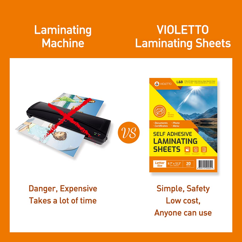 [VIOLETTO] (20 Sheets) Self Adhesive Laminating Sheets, Self-Seal, No Machine Needed, self Sealing, 8.5 x 11 Inch
