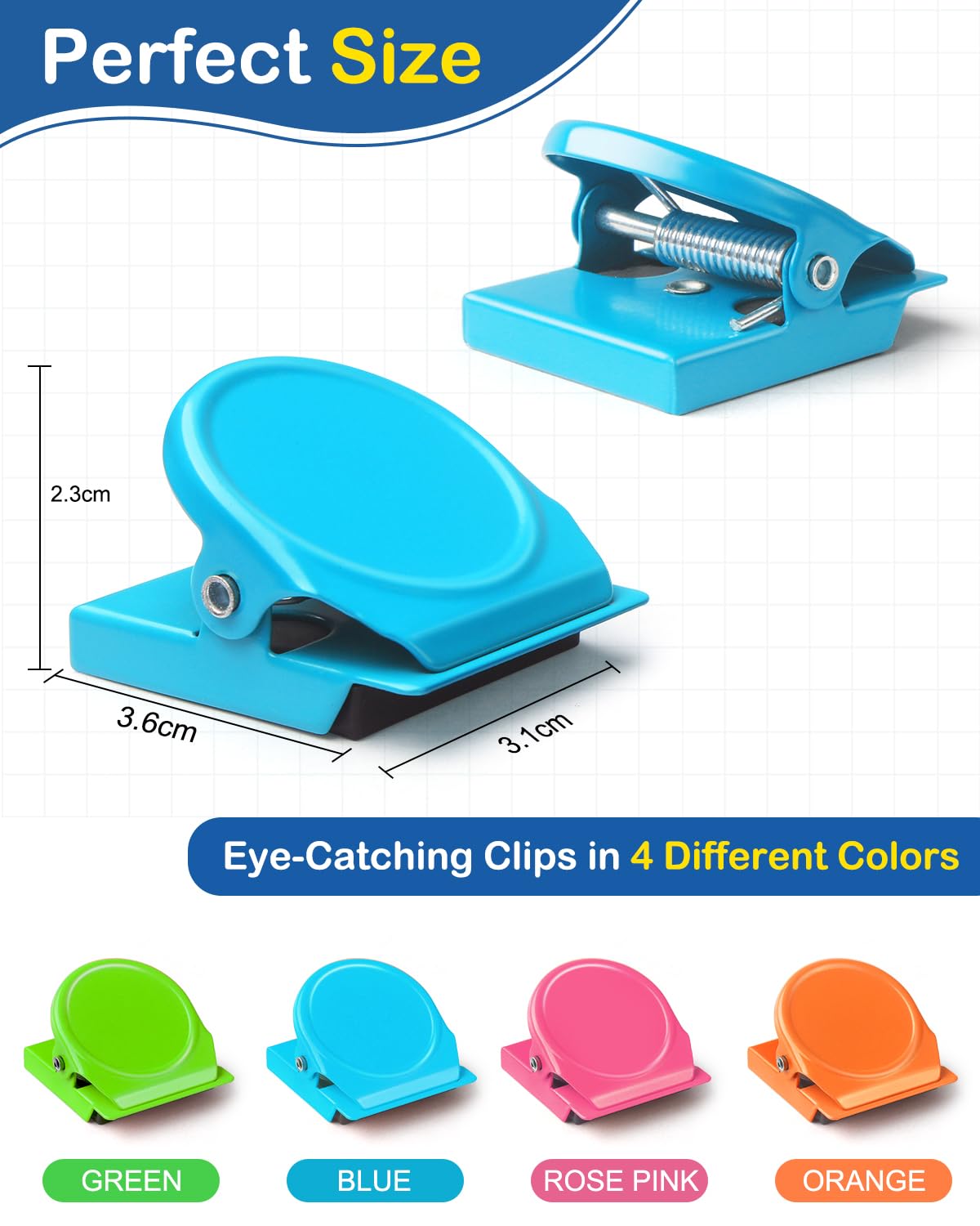 Magnetic Clips, 24 Pieces Magnetic Metal Clips, Fridge Magnet Refrigerator Whiteboard Wall Fridge Magnetic Memo Note Clips Magnets Metal Clip