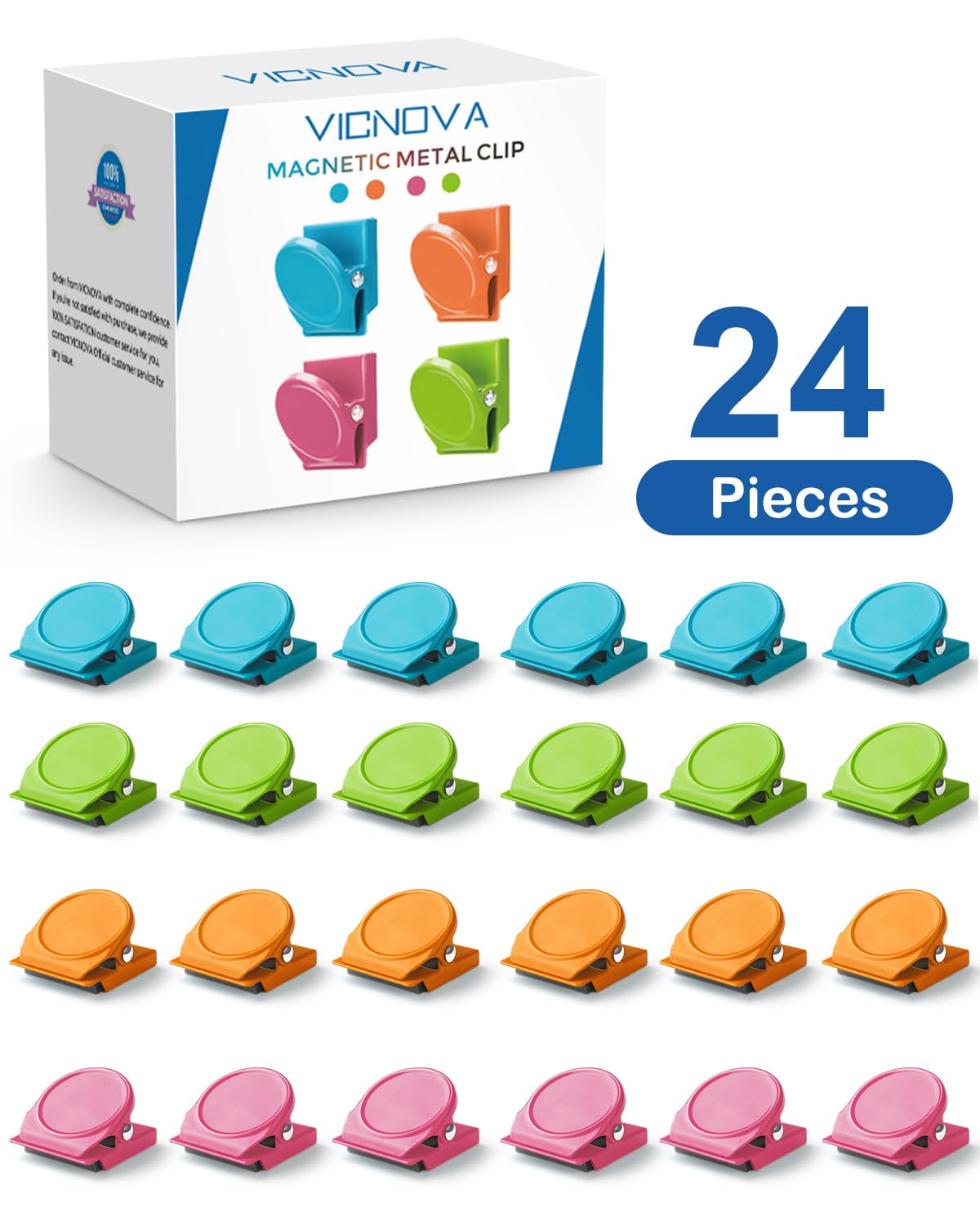 Magnetic Clips, 24 Pieces Magnetic Metal Clips, Fridge Magnet Refrigerator Whiteboard Wall Fridge Magnetic Memo Note Clips Magnets Metal Clip