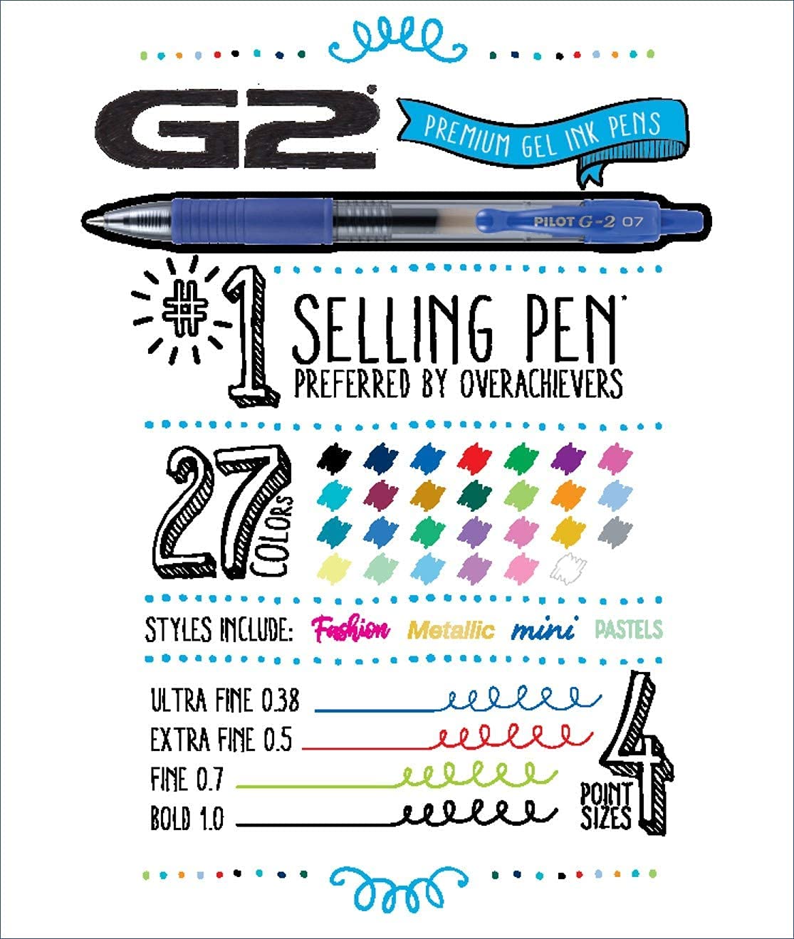 PILOT Pen 16591 G2 Premium Refillable And Retractable Gel Ink Pens, Ultra Fine Point (0.38mm), Black and Blue, 8 Count