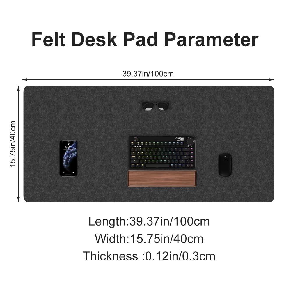 DAWNTREES Large Felt Desk Pad , 40''x16'' Full Desk Mouse Pad, Desk Pad for Keyboard ,Computer Mat for Desk ,100X40cm Felt Desk Mat for Desk Pad Protector