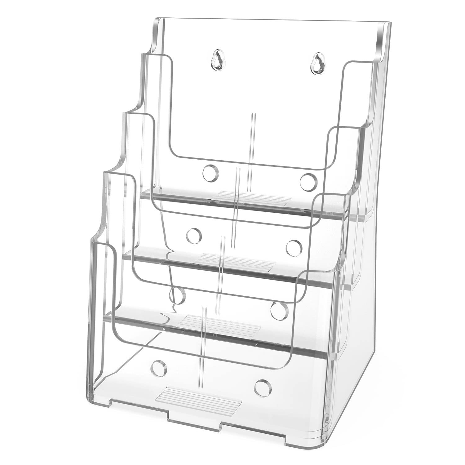 MaxGear Acrylic Brochure Holder 8.5 x 11 inch, Clear Literature Organizer Magazine Stand with Removable Divider for 4 x 9 inch Brochures, 4 Tier Pamphlet Display for Wall Mount or Countertop