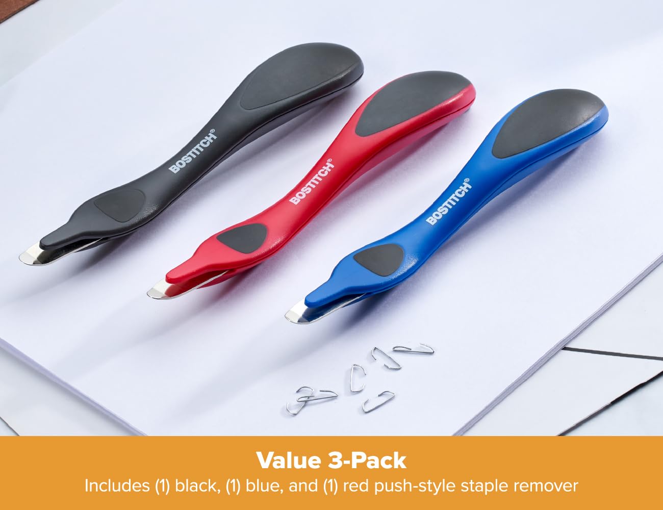 Bostitch Office Bostitch Professional Magnetic Easy Staple Remover Tool, 3 Pack, Black Blue and Red Colors Included, Staple Puller Stick for Office Home & School.
