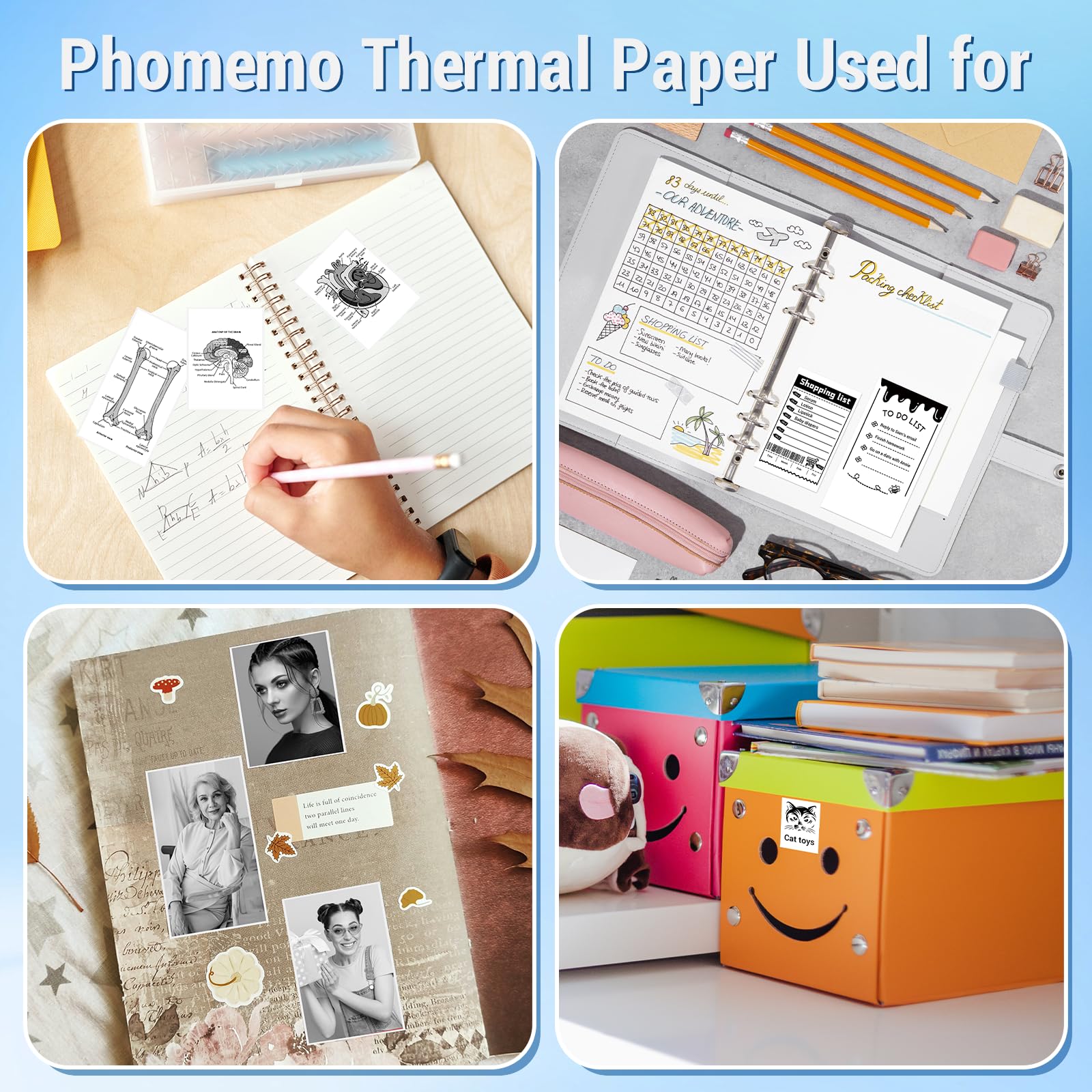 Phomemo White Self-Adhesive Thermal Paper, Glossy Printable Sticker Paper for Phomemo M02/M02 Pro/M02S/M03 Bluetooth Pocket Mobile Printer, Black on White, 50mm x 3.5m, Diameter 30mm, 3-Rolls