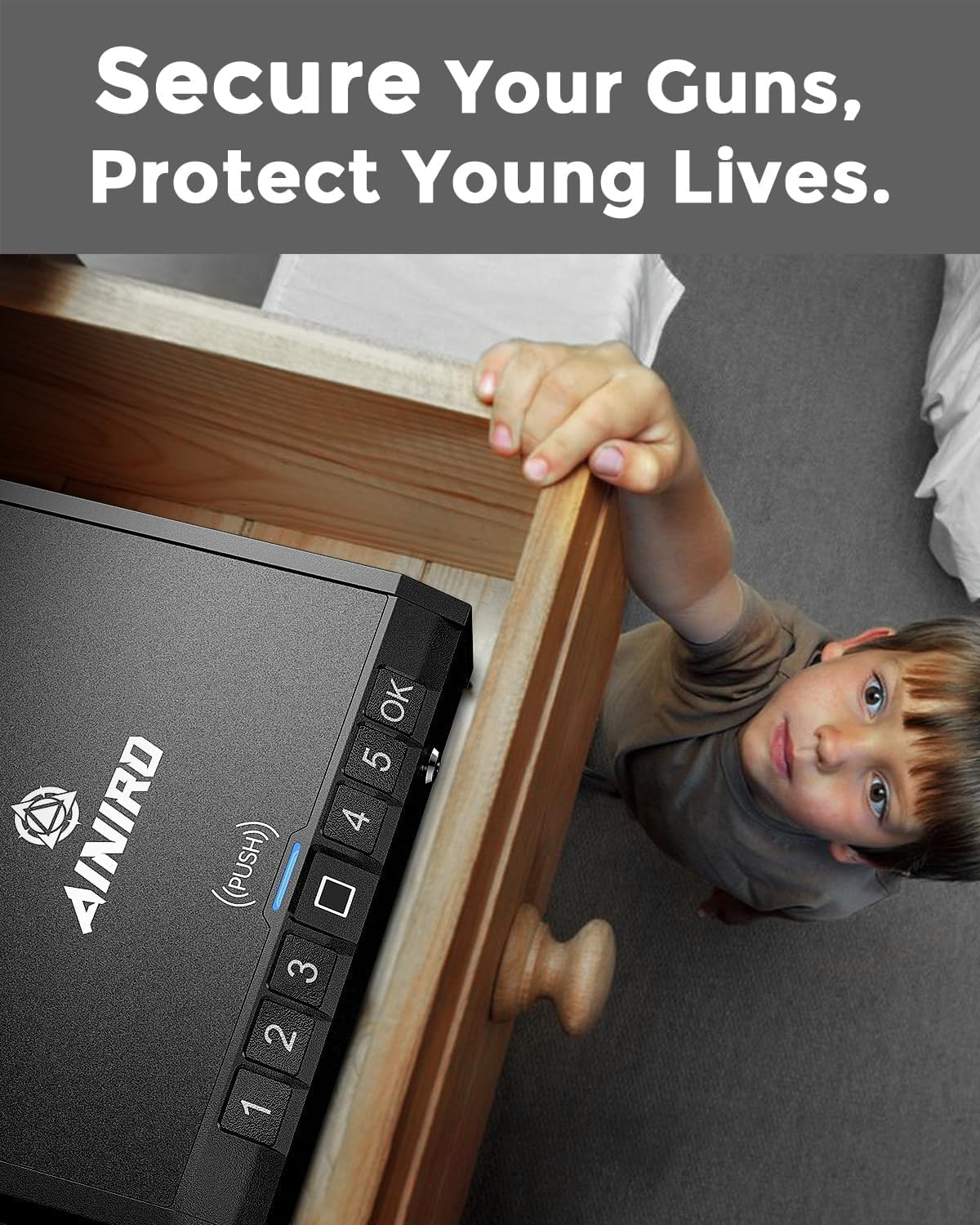 AINIRO Gun Safe for Pistols - Biometric Gun Safe for Handgun with Fireproof Document Bag, Quick-Access Gun Lock with Fingerprint Identification or Key Pad, Firearm Storage Home Bedside Nightstand Car
