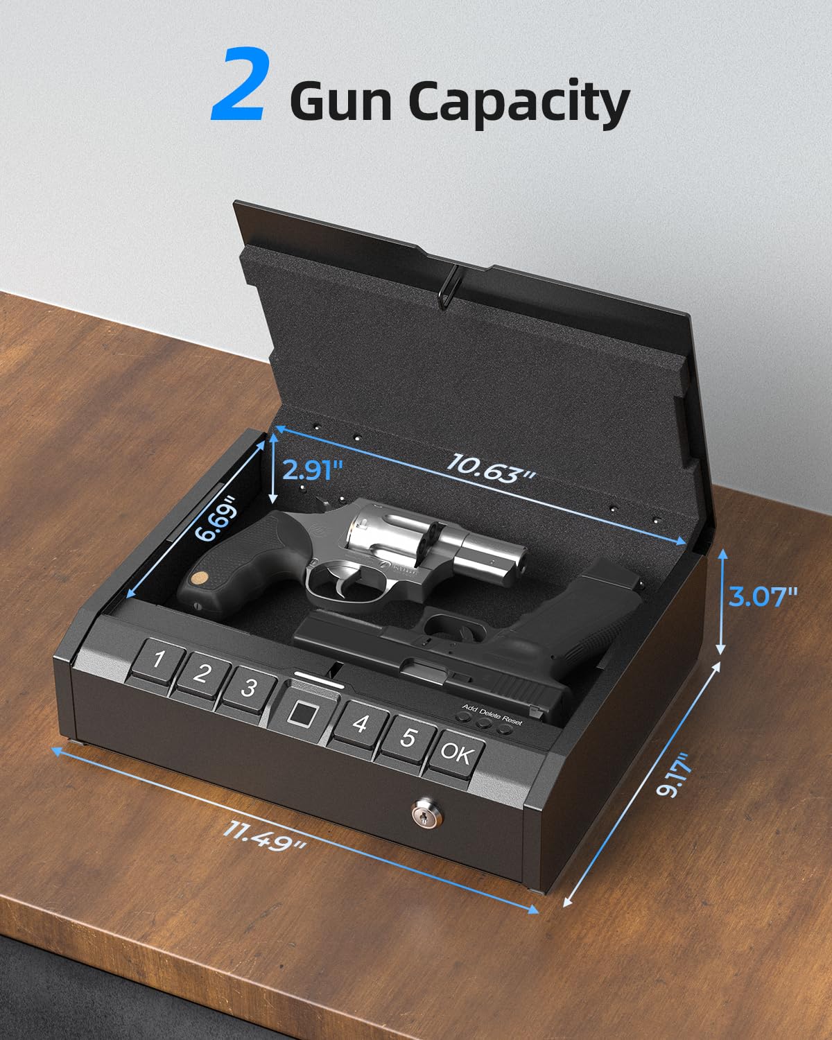AINIRO Gun Safe for Pistols - Biometric Gun Safe for Handgun with Fireproof Document Bag, Quick-Access Gun Lock with Fingerprint Identification or Key Pad, Firearm Storage Home Bedside Nightstand Car