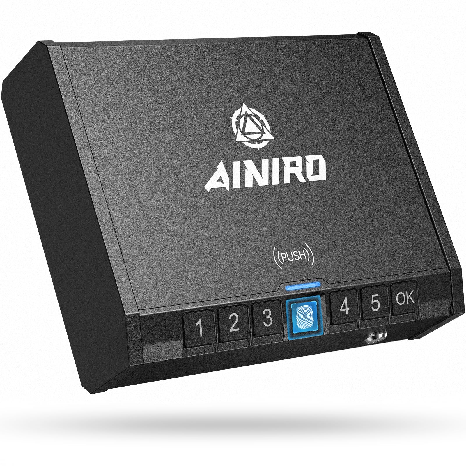 AINIRO Gun Safe for Pistols - Biometric Gun Safe for Handgun with Fireproof Document Bag, Quick-Access Gun Lock with Fingerprint Identification or Key Pad, Firearm Storage Home Bedside Nightstand Car