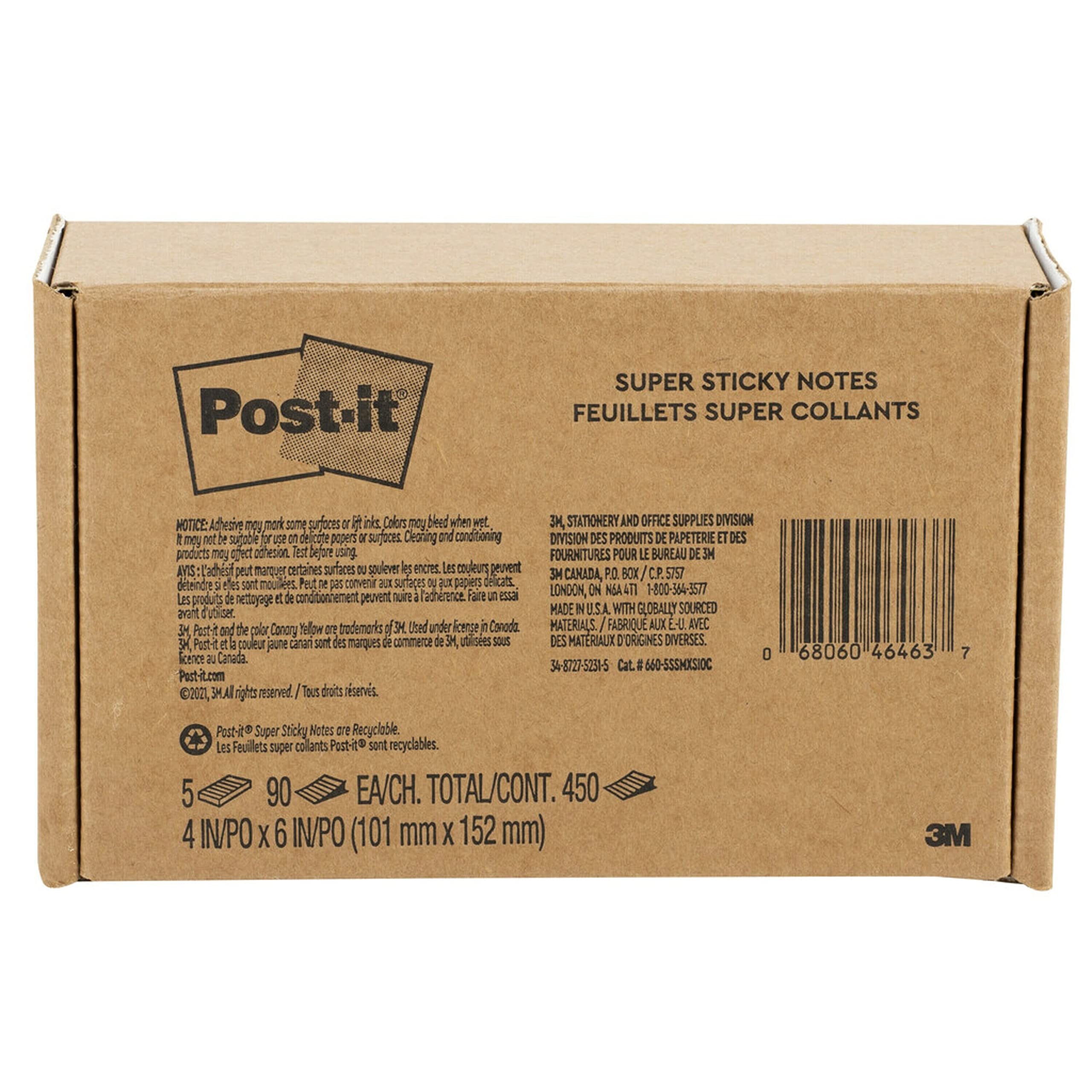 Post-it Super Sticky Notes, 4x6 in, 5 Pads/Pack, 90 Sheets/Pad, Amazon Exclusive Bright Color Collection, Aqua Splash, Acid Lime, Sunnyside, Guava and Iris Infusion