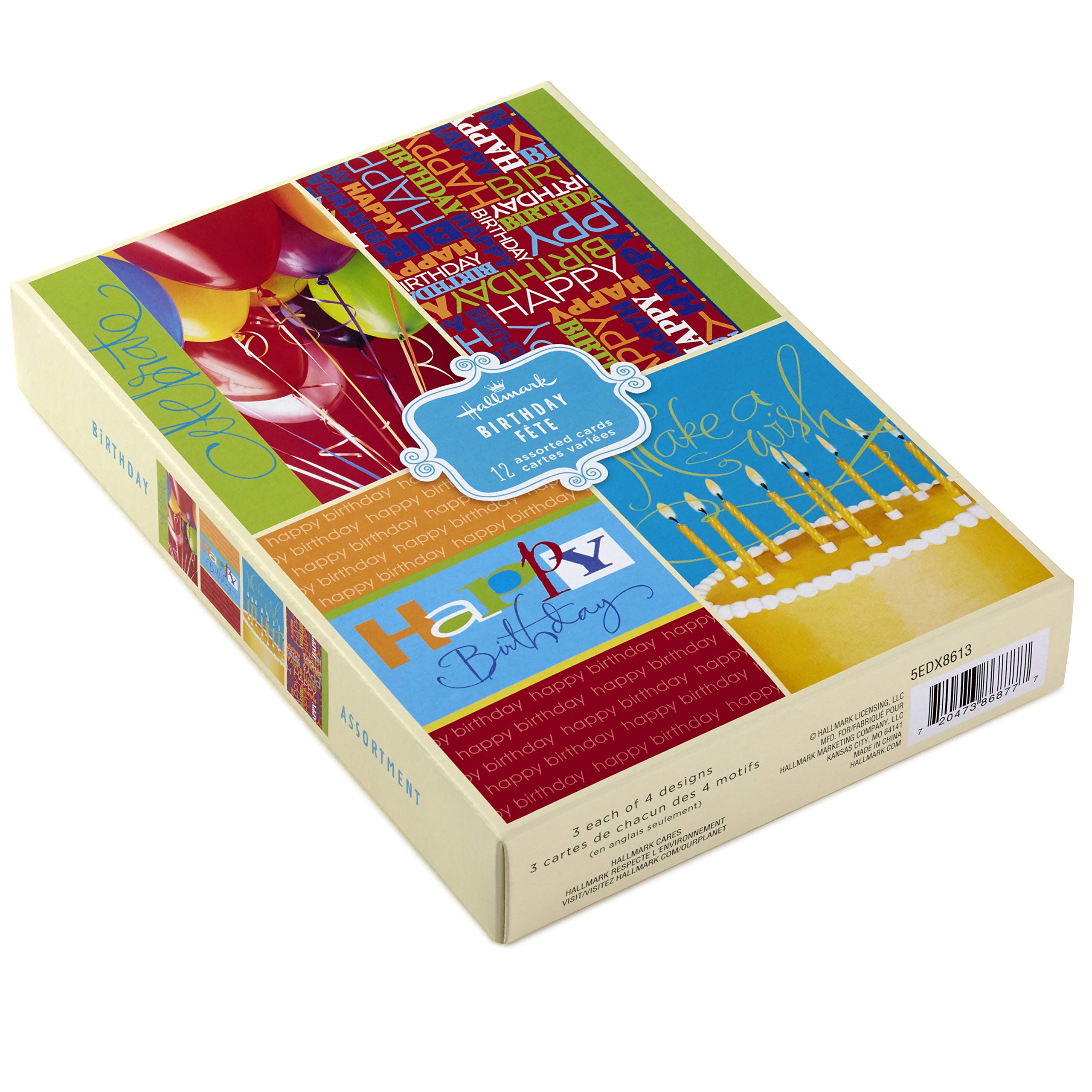 Hallmark Assorted Birthday Cards (Bright Icons, 12 Cards and Envelopes)