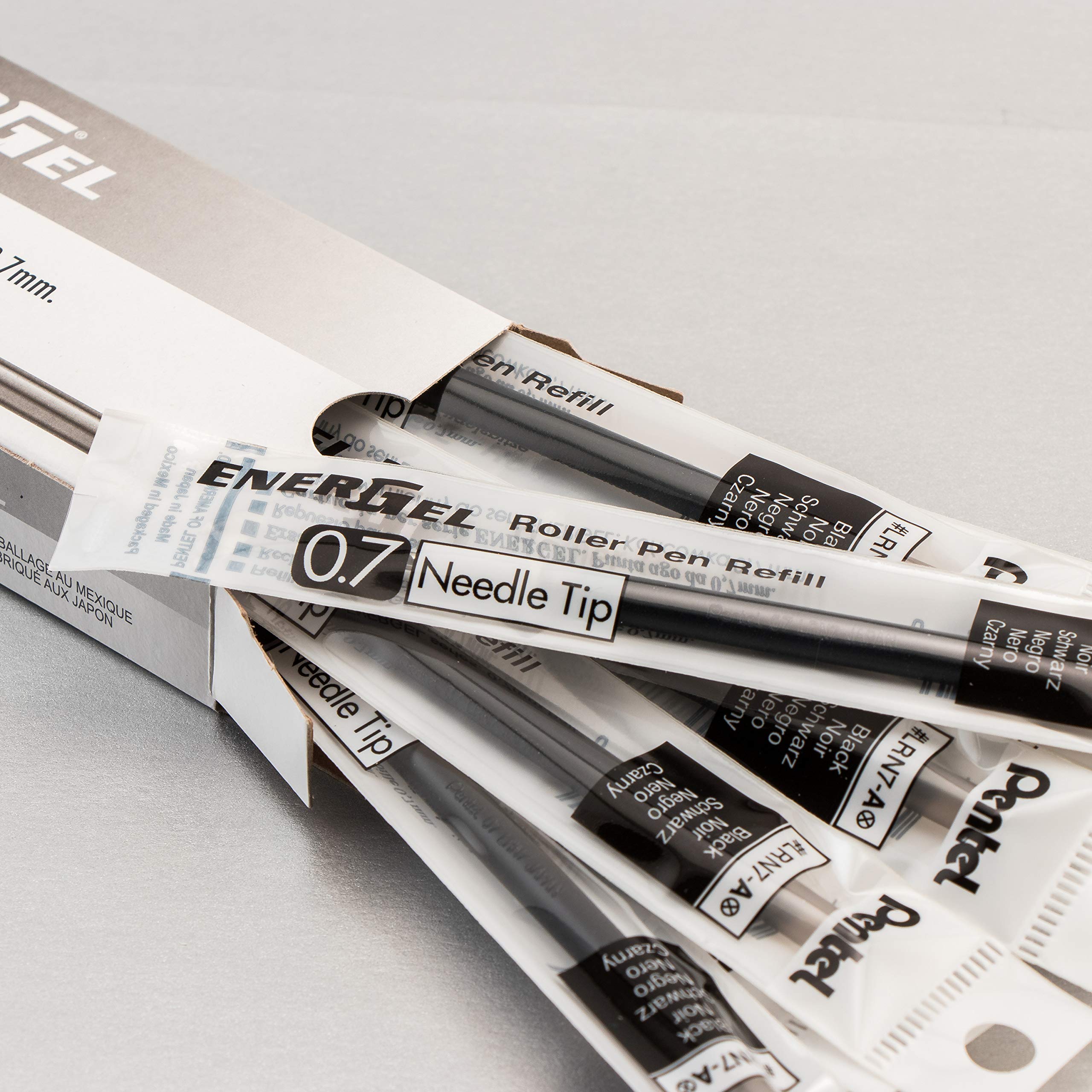 Pentel Refill Ink for EnerGel Liquid Gel Pen, (0.7mm), Needle Tip, Black Ink, Box of 12 (LRN7-A)