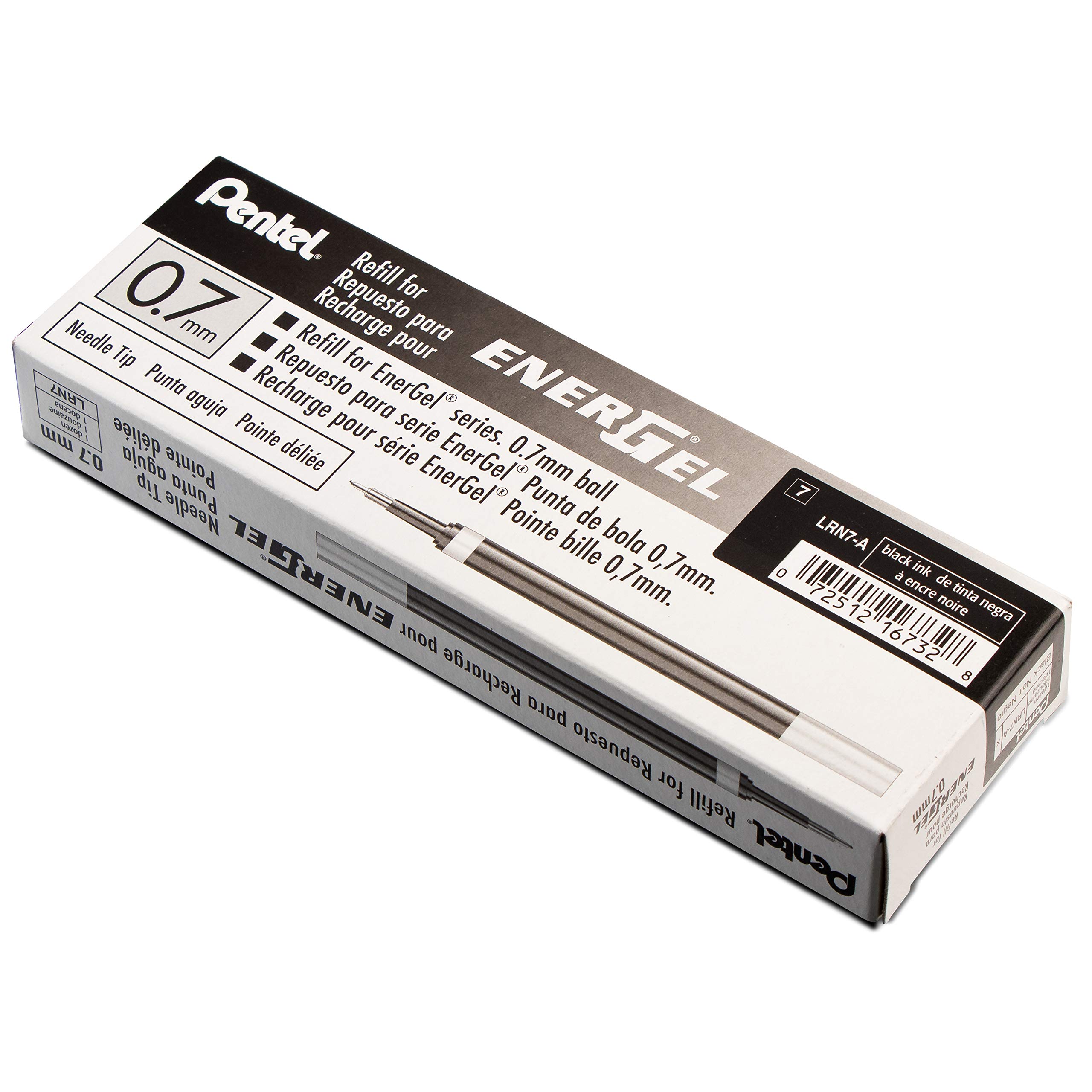 Pentel Refill Ink for EnerGel Liquid Gel Pen, (0.7mm), Needle Tip, Black Ink, Box of 12 (LRN7-A)