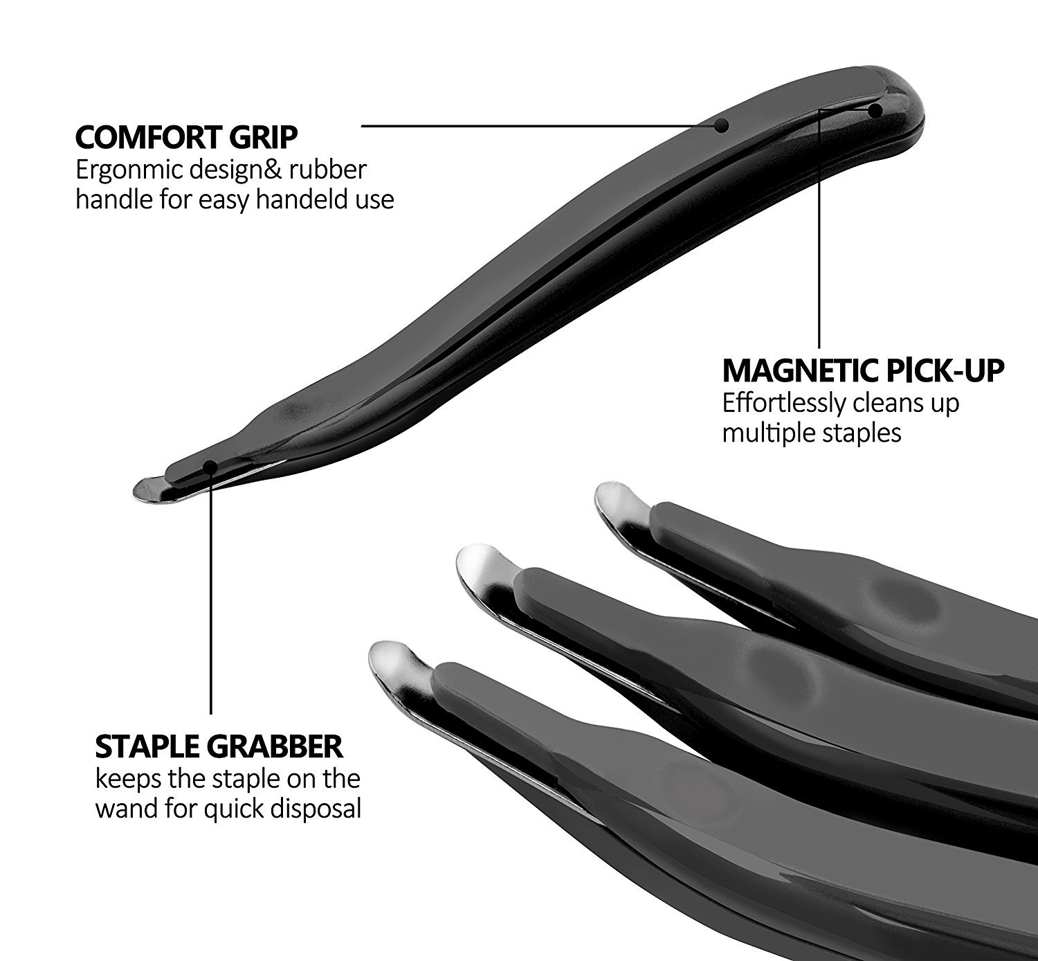 KTRIO Staple Remover Professional Magnetic Easy Staple Removers Stapler Remover Staple Remover Tool Staple Puller Remover Staple Pullers for Office, School and Home, 3 Pack Black