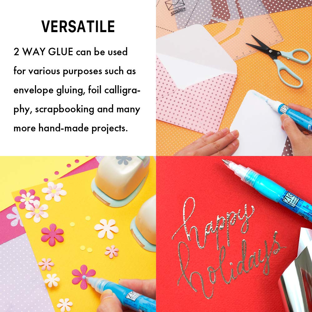 Kuretake Zig 2 Way Glue 3 Pens Set, AP-Certified, Adhesive for Kids, Artists, Crafters, Perfect for Scrapbooking, Craft, Card Making, Foil Calligraphy, Made in Japan…