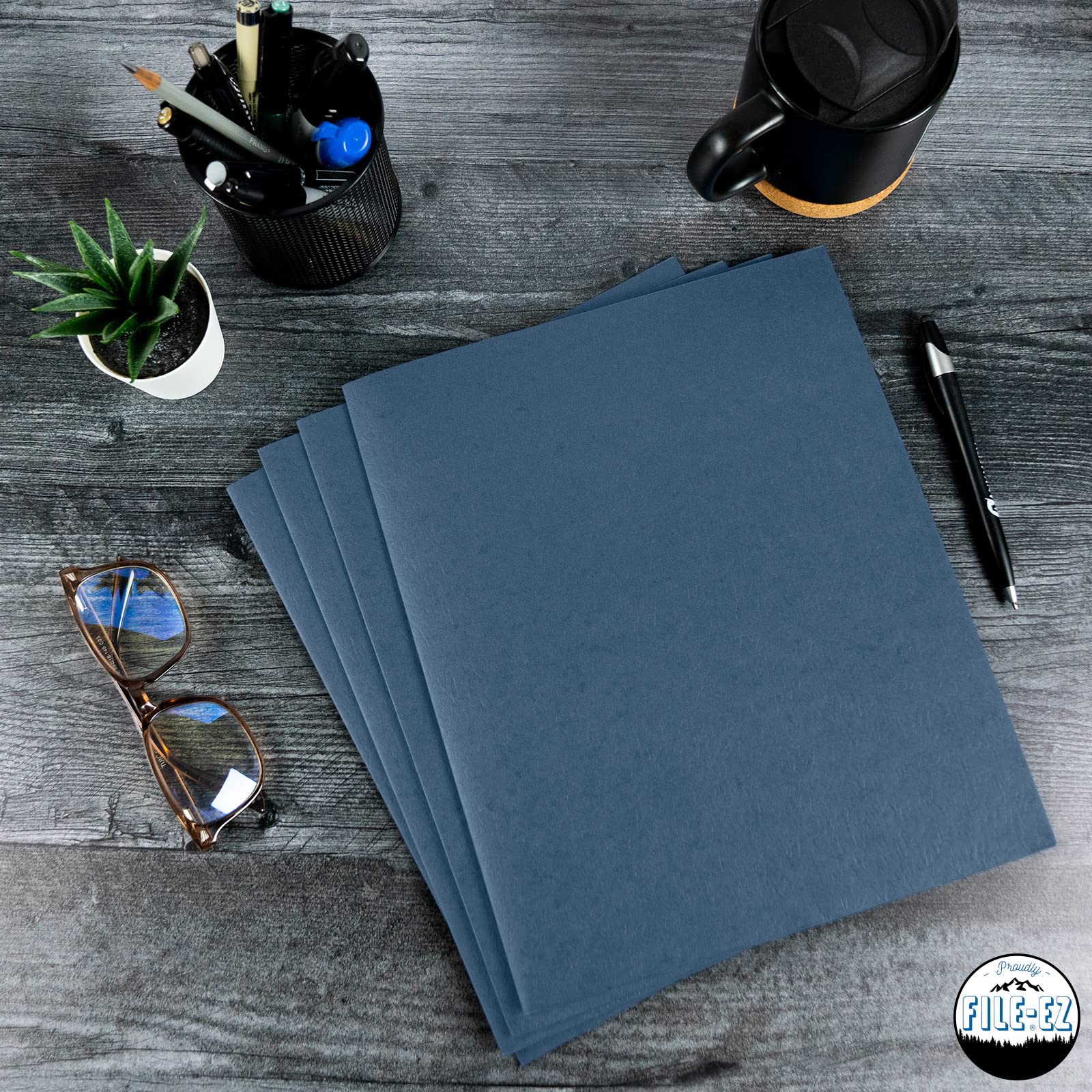 FILE-EZ Two-Pocket Folders, Dark Blue, 25-Pack, Textured Paper, Letter Size (EZ-32523)