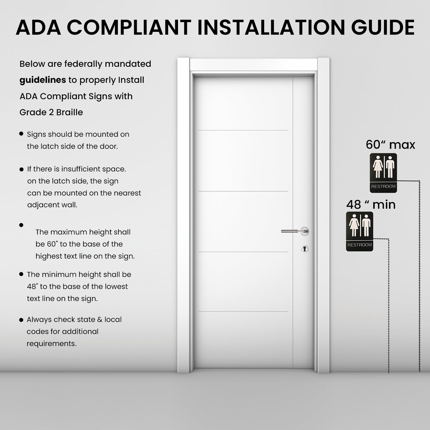 CORKO MANUFACTURING Unisex Braille Restroom Sign - Comes with Graphical Symbols and Double Sided 3M Tape to Secure Perfectly in Less Than a Minute - Size 9 x 6 Inch | Black